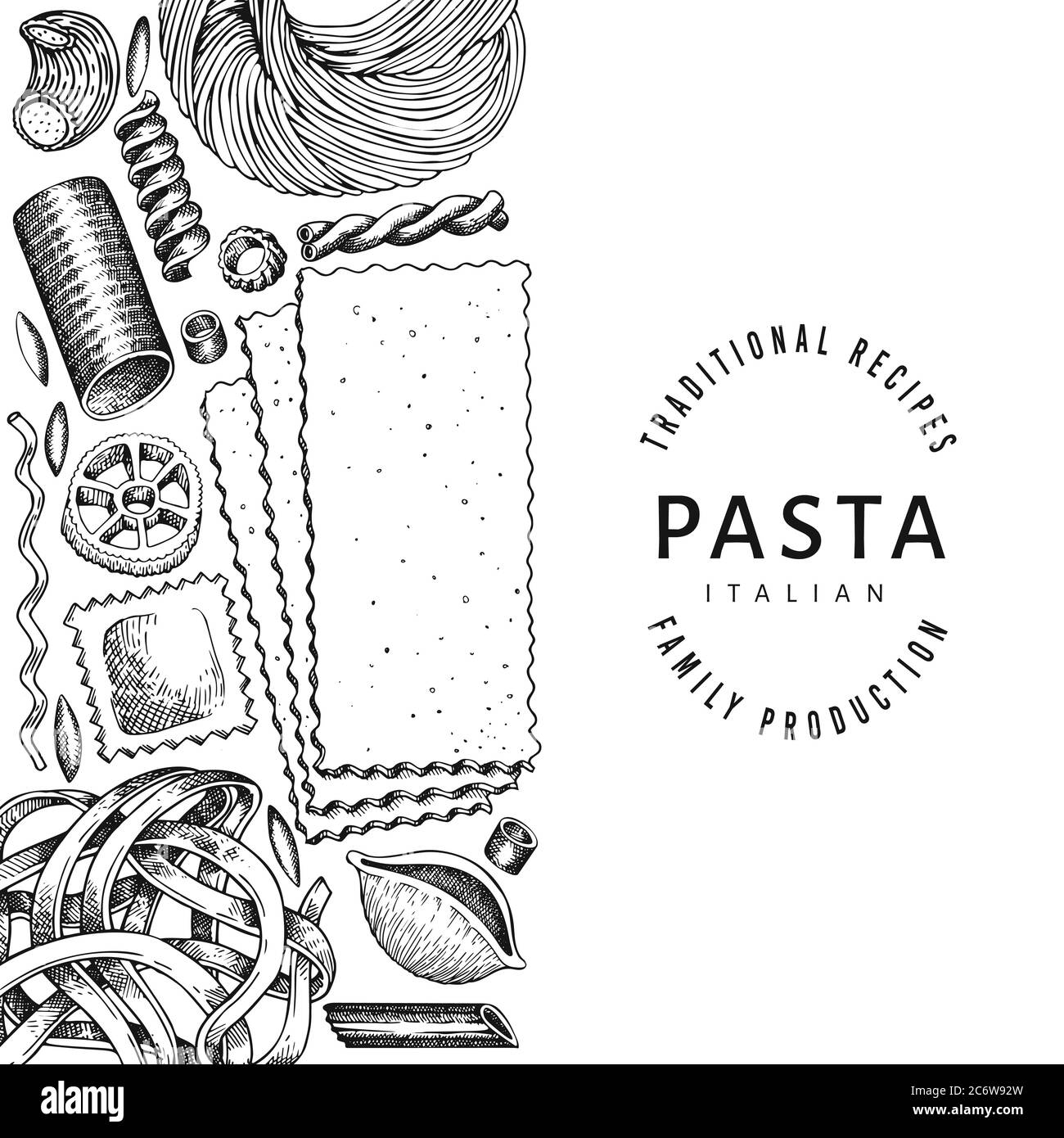 talian pasta design template. Hand drawn vector food illustration ...