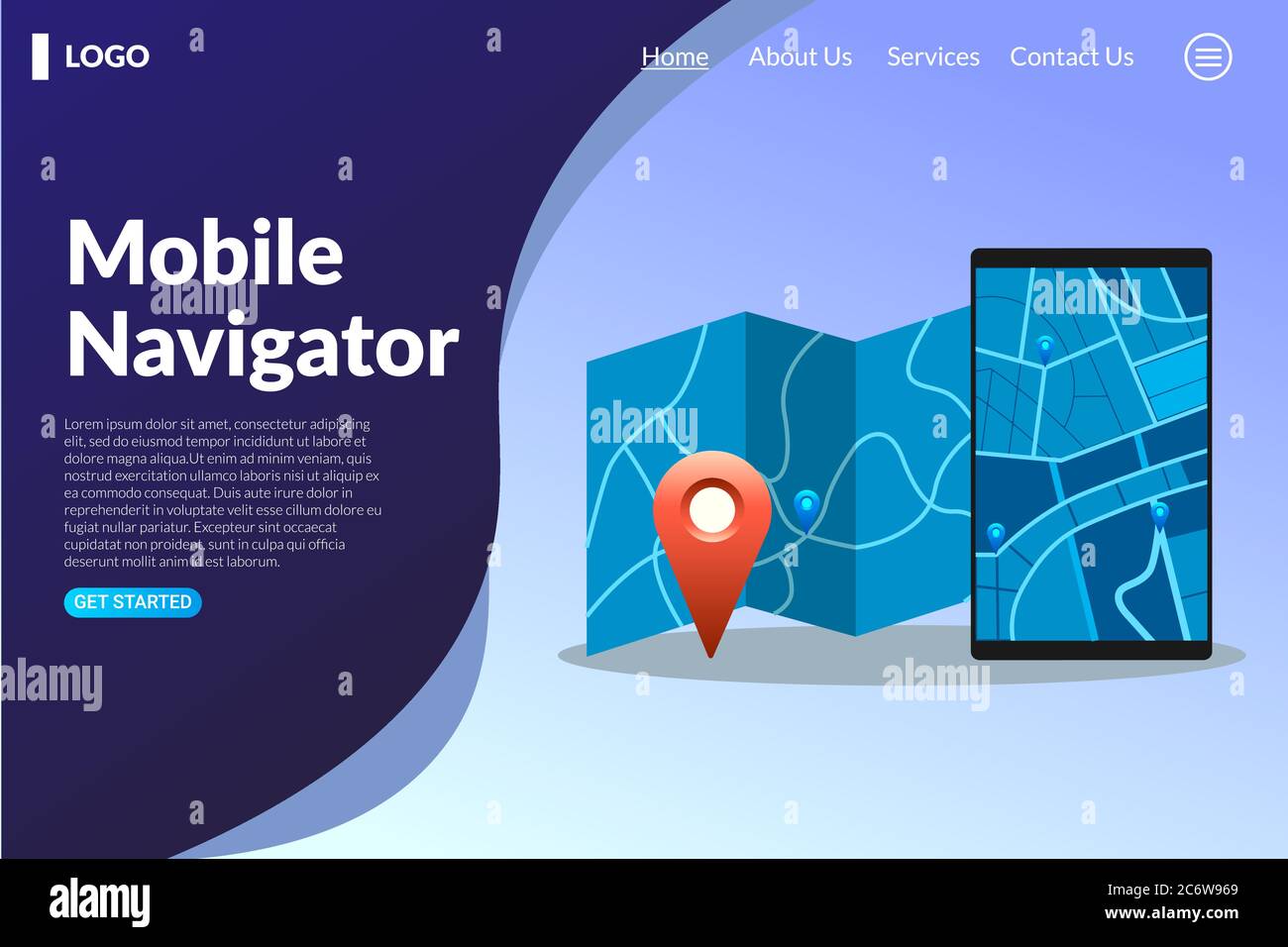 mobile navigator landing page web design concept. GPS navigator with a ...