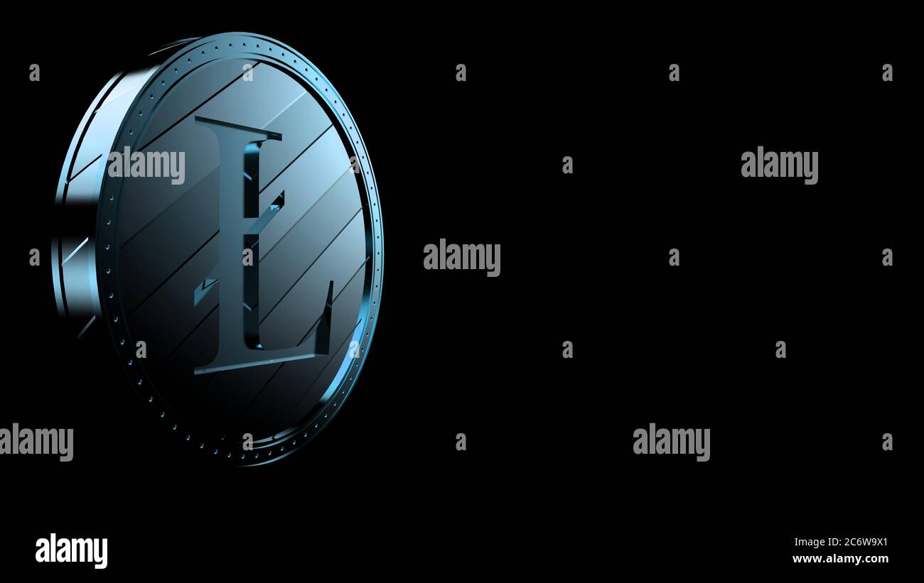 Blue litecoin coin Isolated with black background. 3d render isolated ...