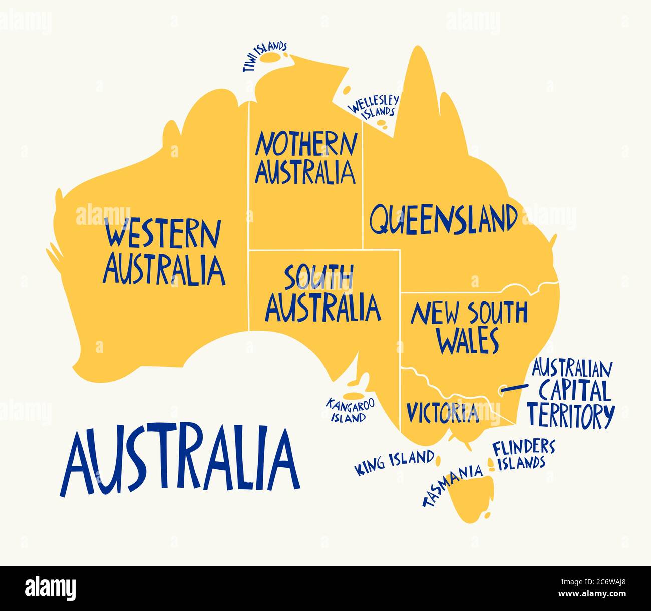 Vector hand drawn stylized map of Australia. Travel illustration of ...