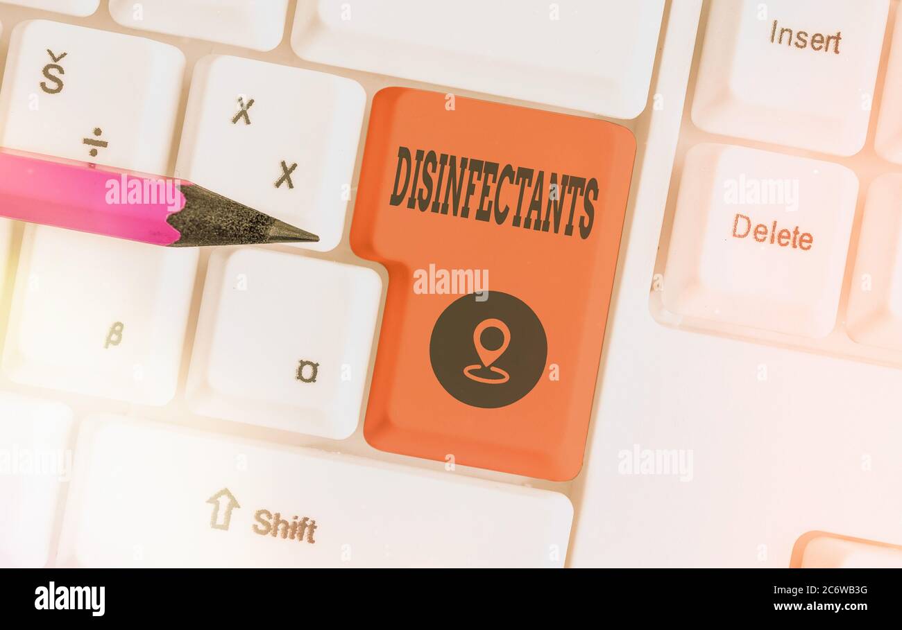 Handwriting text writing Disinfectants. Conceptual photo chemical that ...