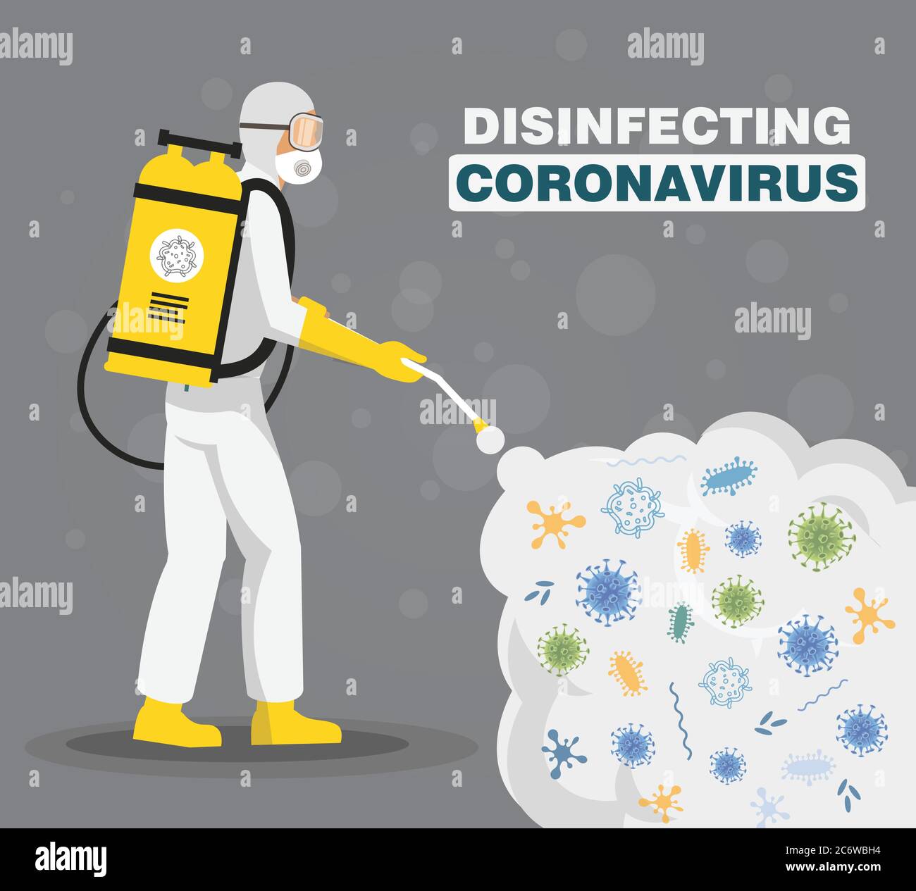 man in hazmat suit cleaning and disinfecting coronavirus cells epidemic ...