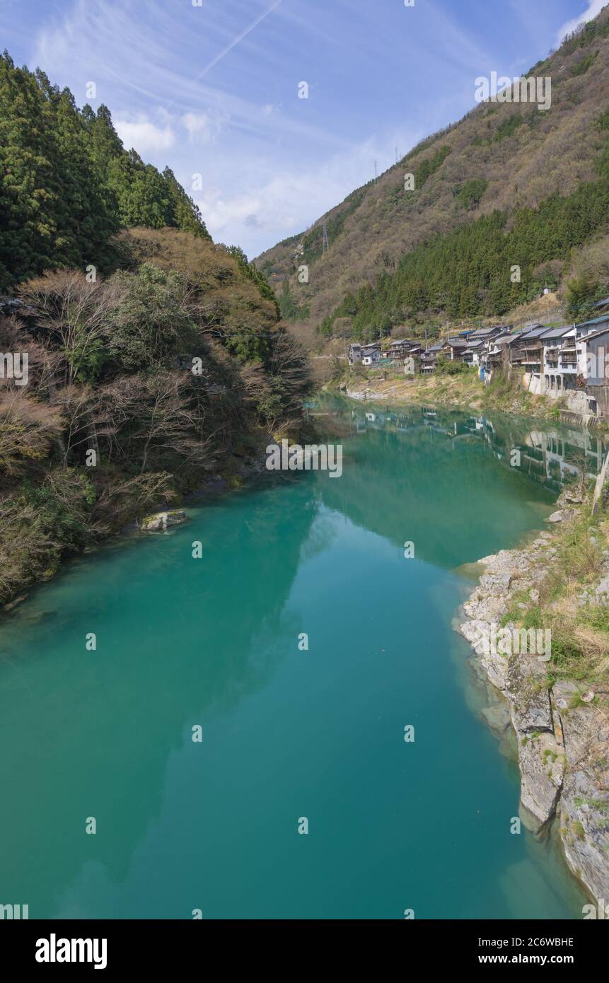 The small village of Deai is right next to the Iya River in the scenic ...