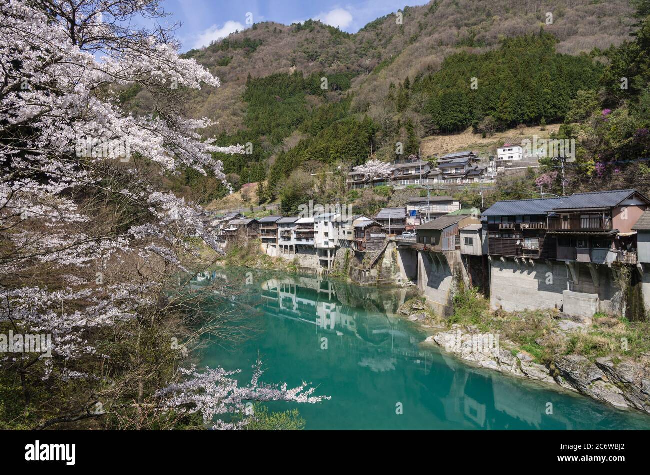 The small village of Deai is right next to the Iya River in the scenic ...
