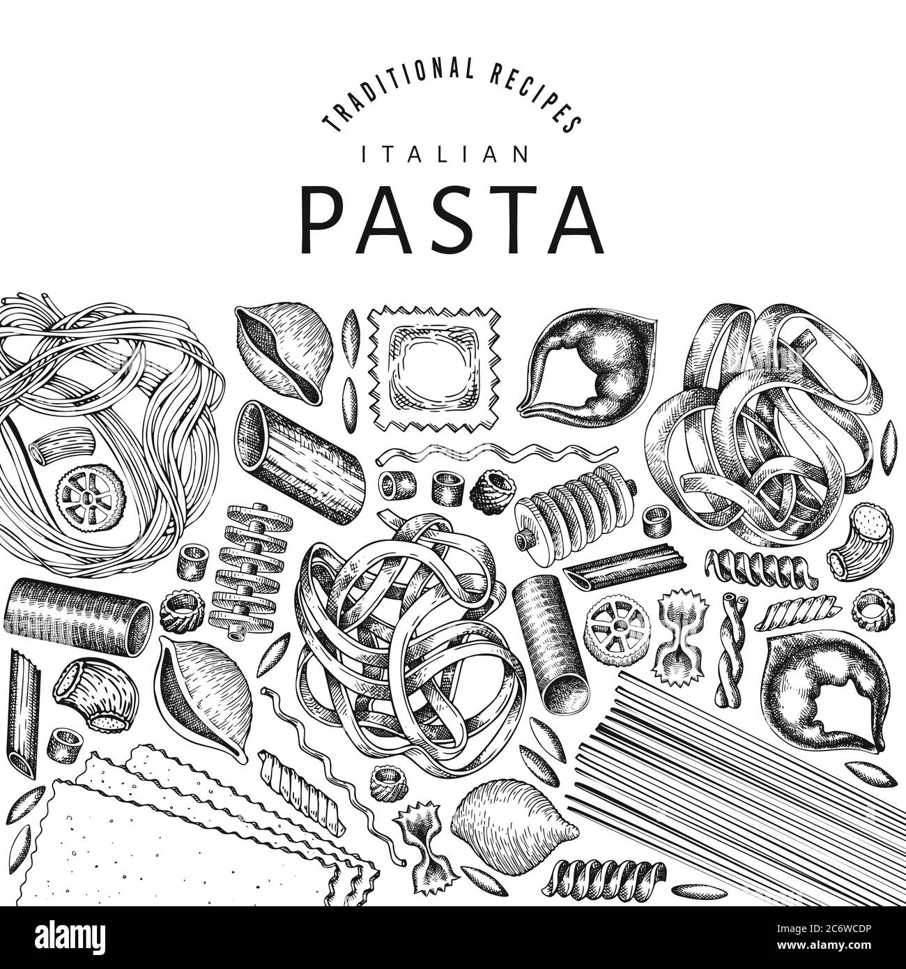 talian pasta design template. Hand drawn vector food illustration ...