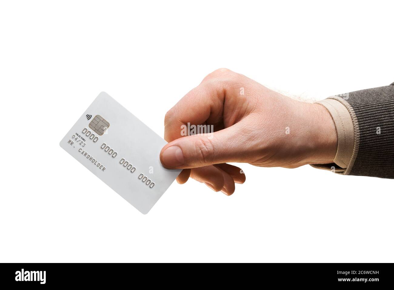 Man hand holds white credit card isolated on white background Stock ...