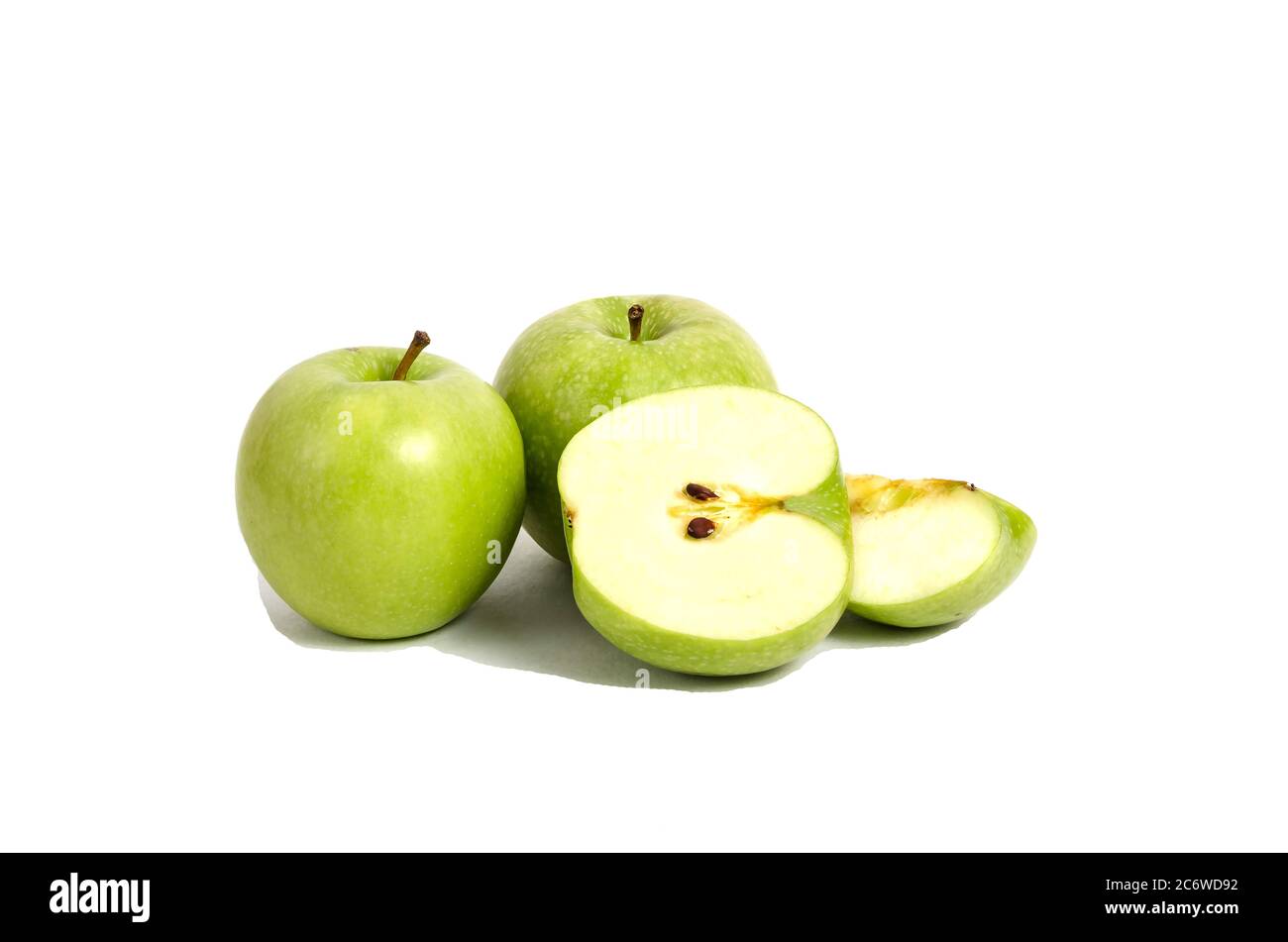 Green apples and half of apple Isolated on a white background. for ...