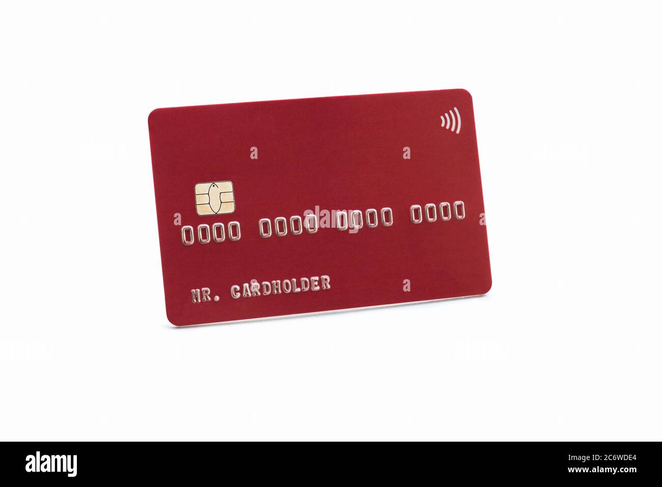 Red credit card isolated with embossing on white background Stock Photo ...