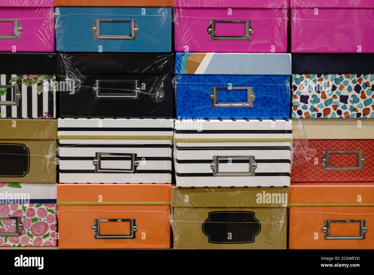 Collection of Storage boxes in a stationery store Stock Photo - Alamy