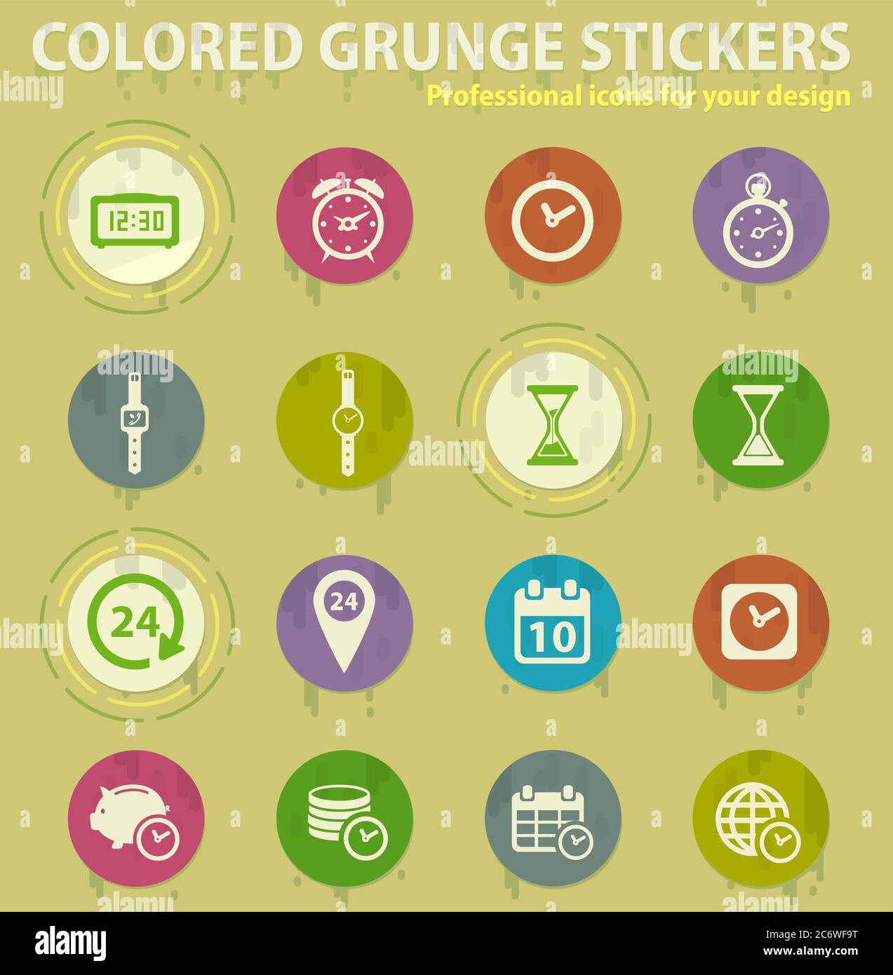 Time colored grunge icons Stock Vector Image & Art - Alamy