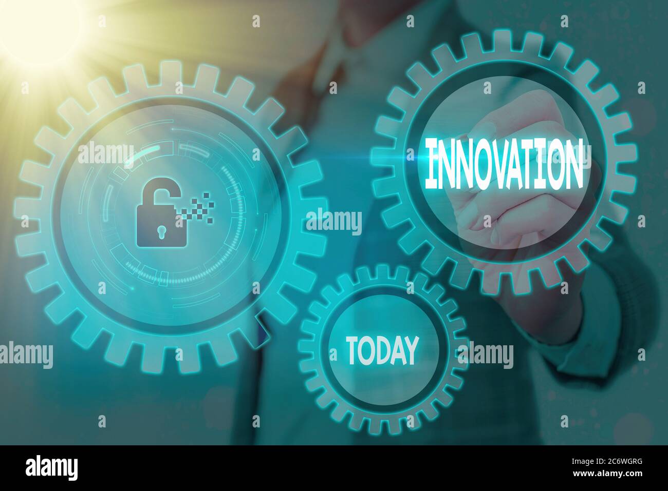 Writing note showing Innovation. Business concept for new idea creative ...