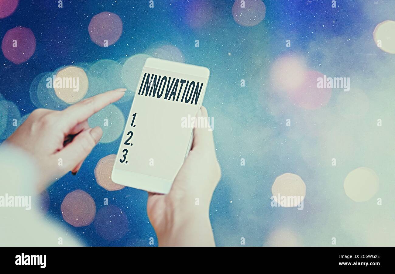 Conceptual hand writing showing Innovation. Concept meaning new idea creative ideas fresh ...