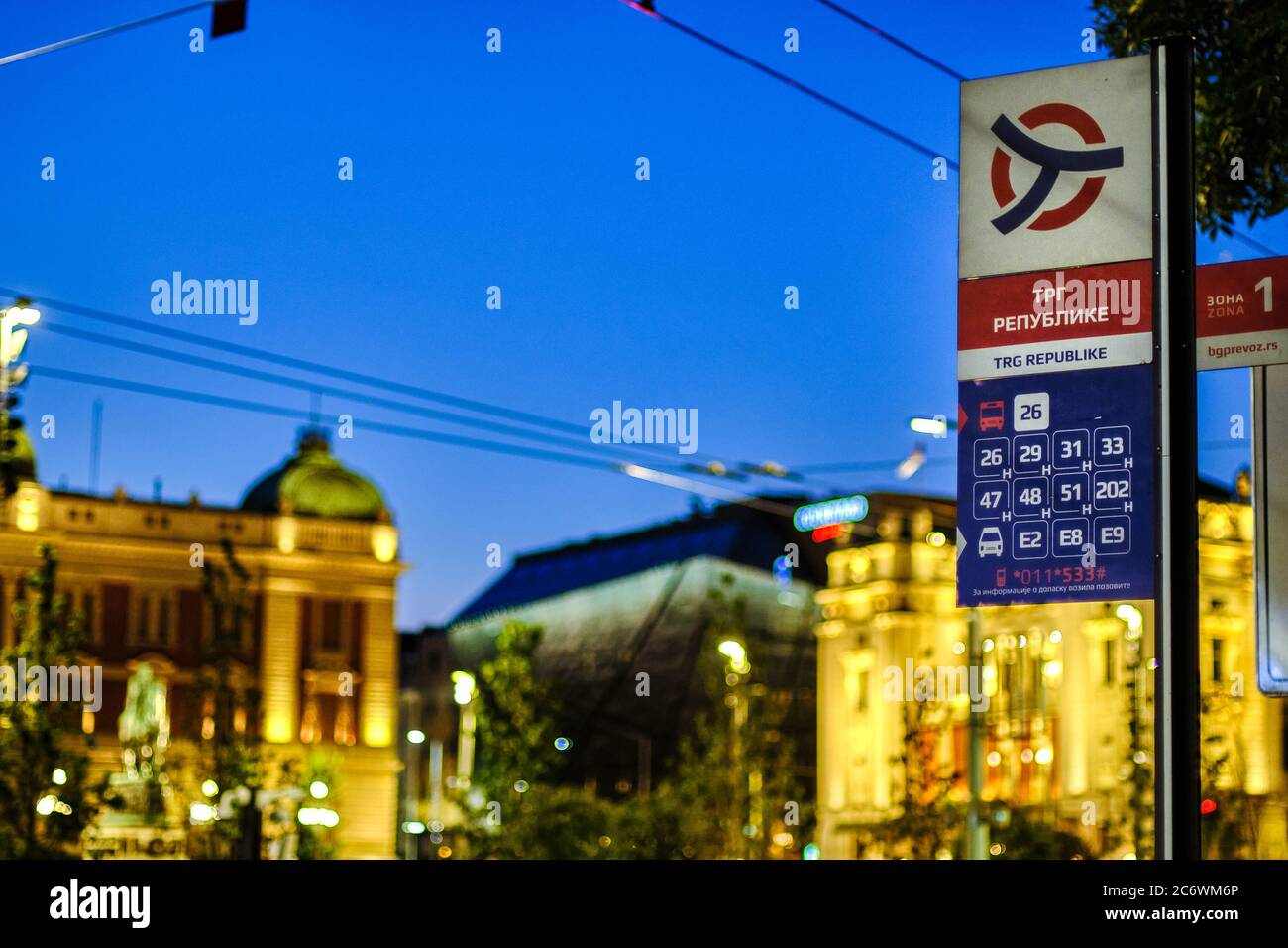 Belgrade / Serbia - June 27, 2020: Republic square public bus station ...