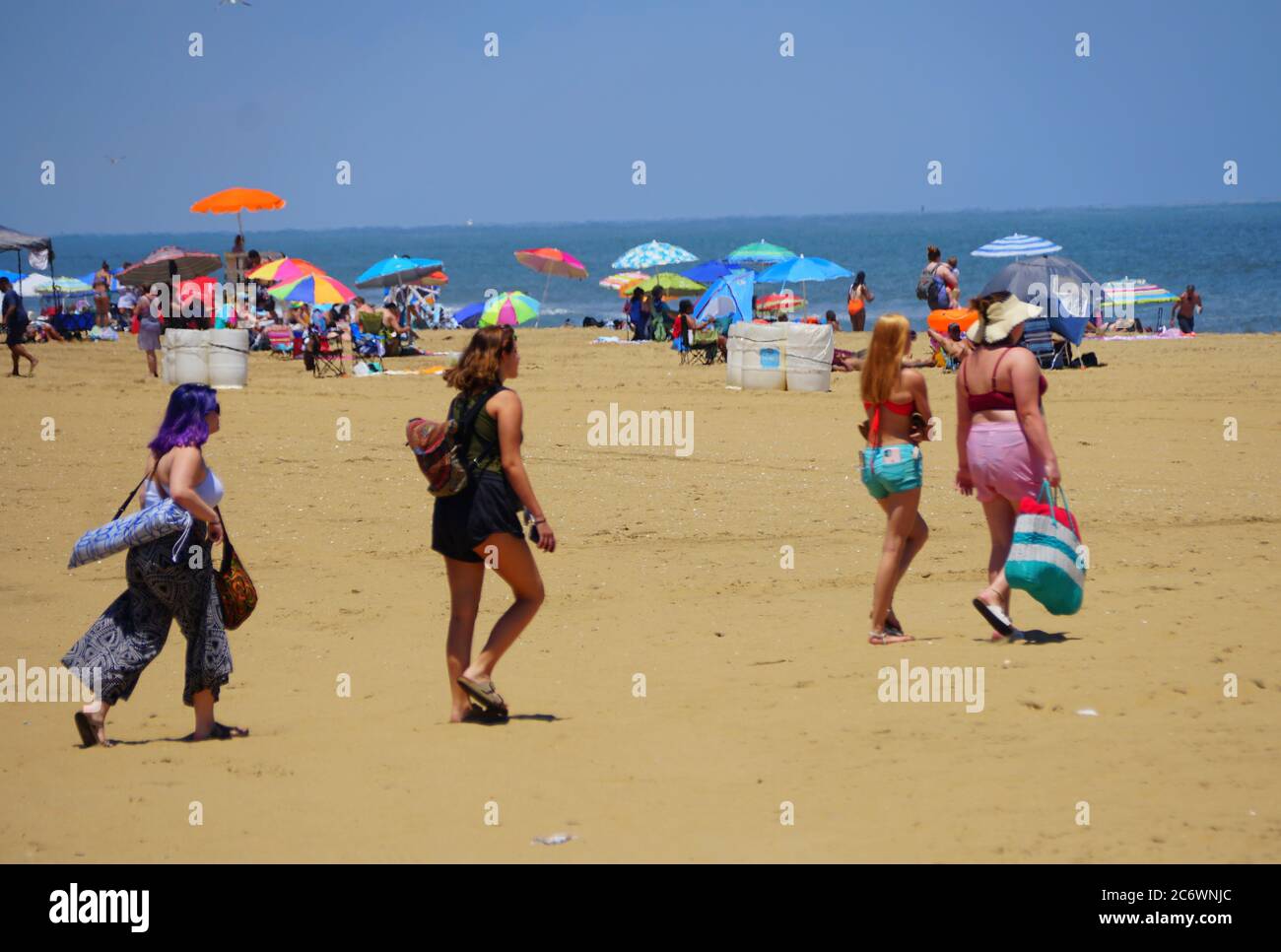 Virginia Beach, U.S.A - June 29, 2020 - Visitors on the beach during a ...