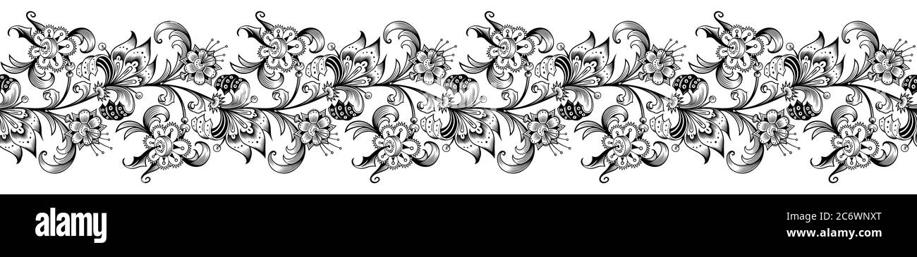 Floral vector border. Engraved nature illustration Stock Vector Image ...