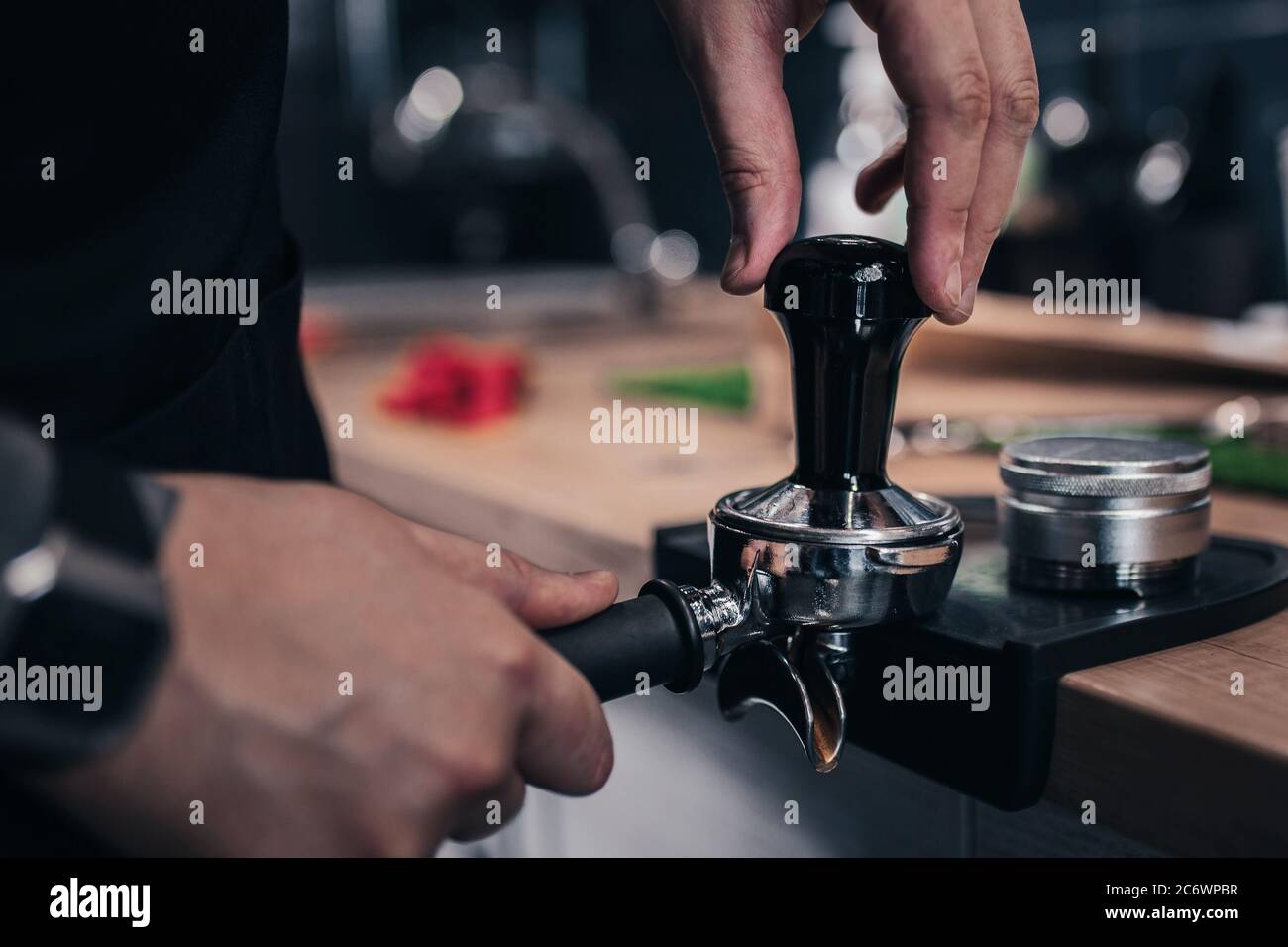 Interior and equipment of a professional bartender - coffee machine and ...