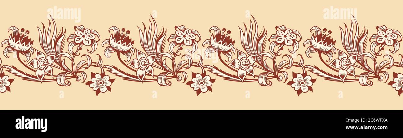 Floral vector border. Engraved nature illustration Stock Vector Image ...