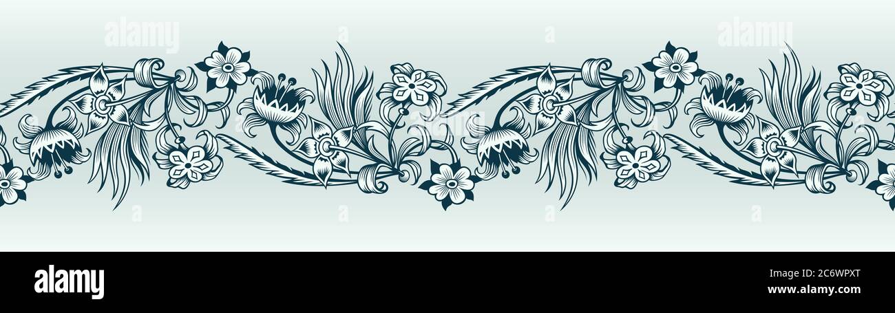 Floral vector border. Engraved nature illustration Stock Vector Image ...