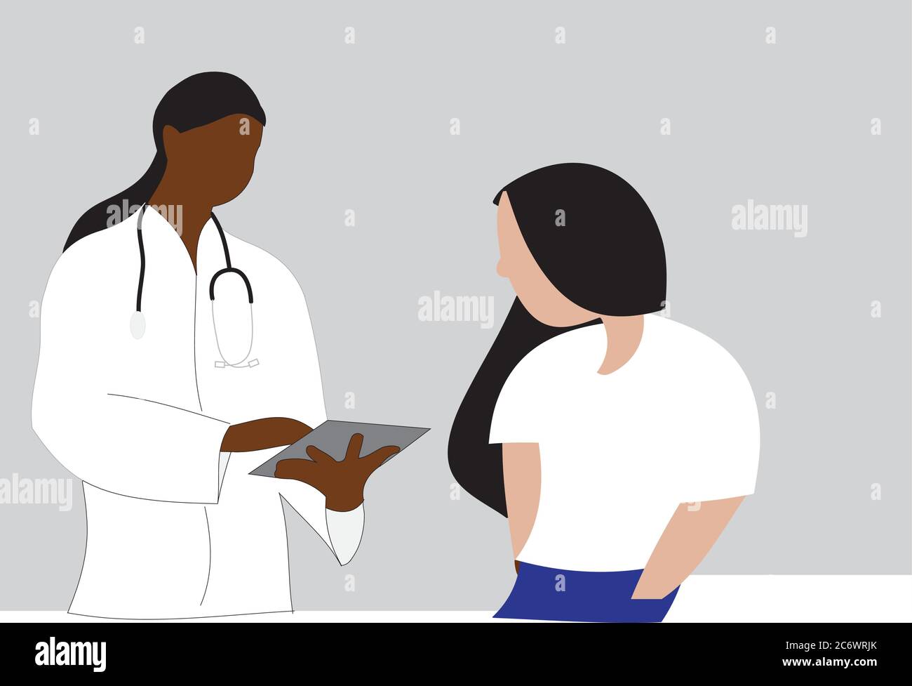 Illustration of African American Doctor checking results on tablet ...