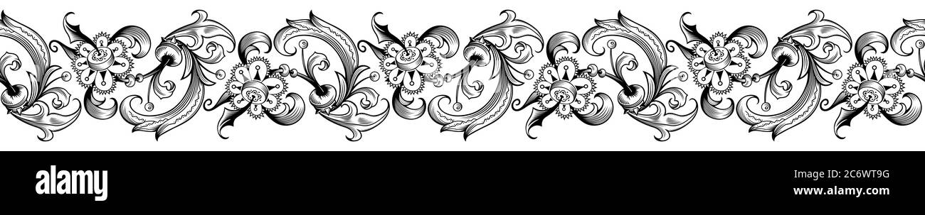 Floral vector border. Engraved nature illustration Stock Vector Image ...