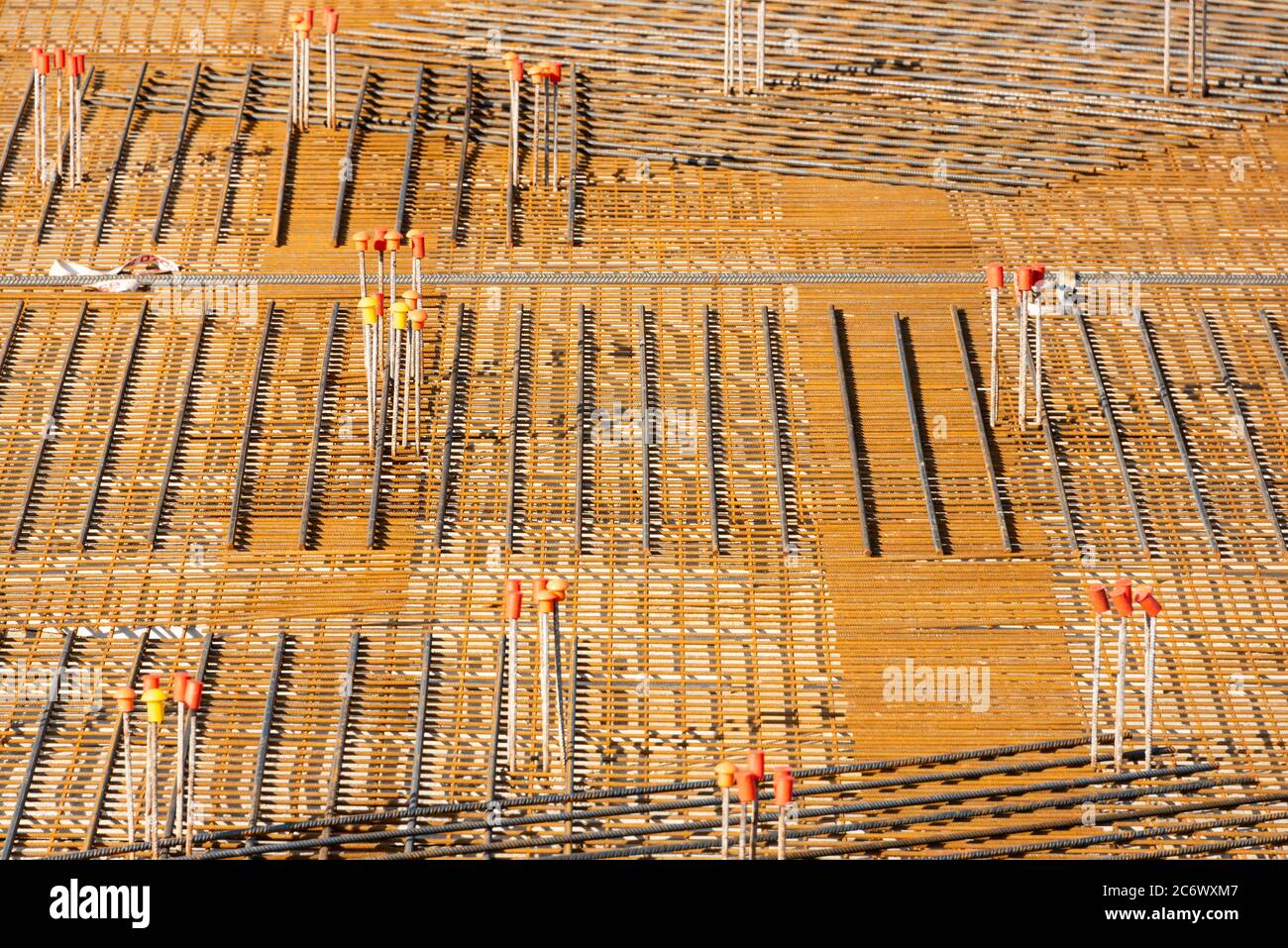 Steel rebar, ready for concrete to be poured. Concrete casting ...