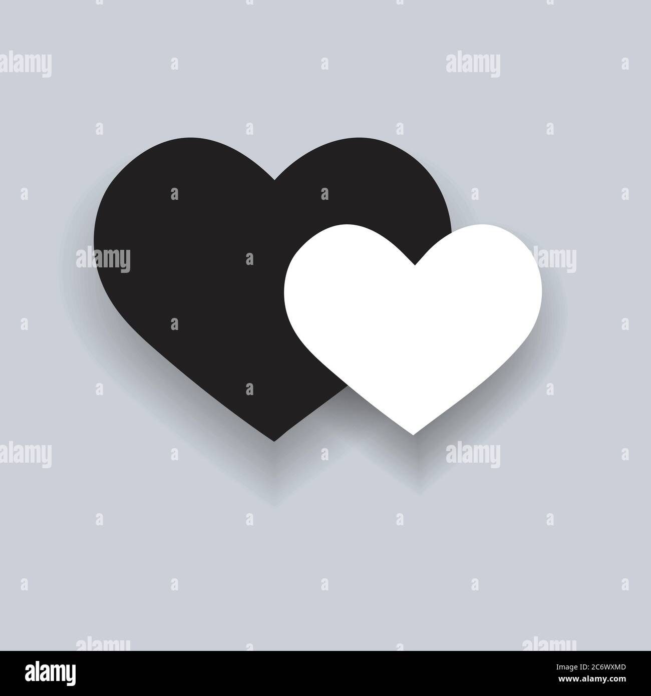 two hearts black and white, heart icon with shadow, vector eps10 Stock ...