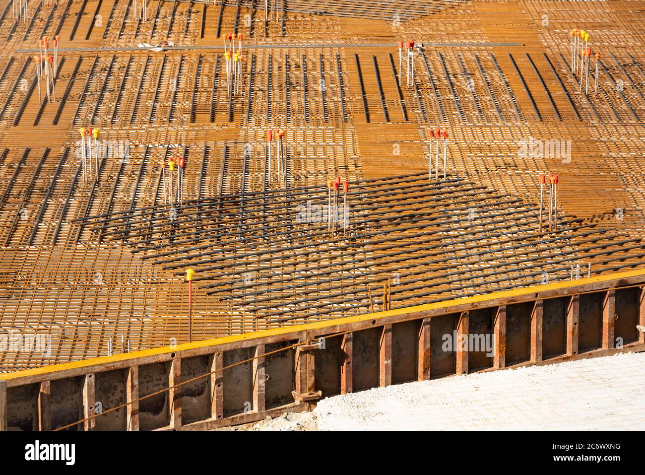Steel rebar, ready for concrete to be poured. Concrete casting ...
