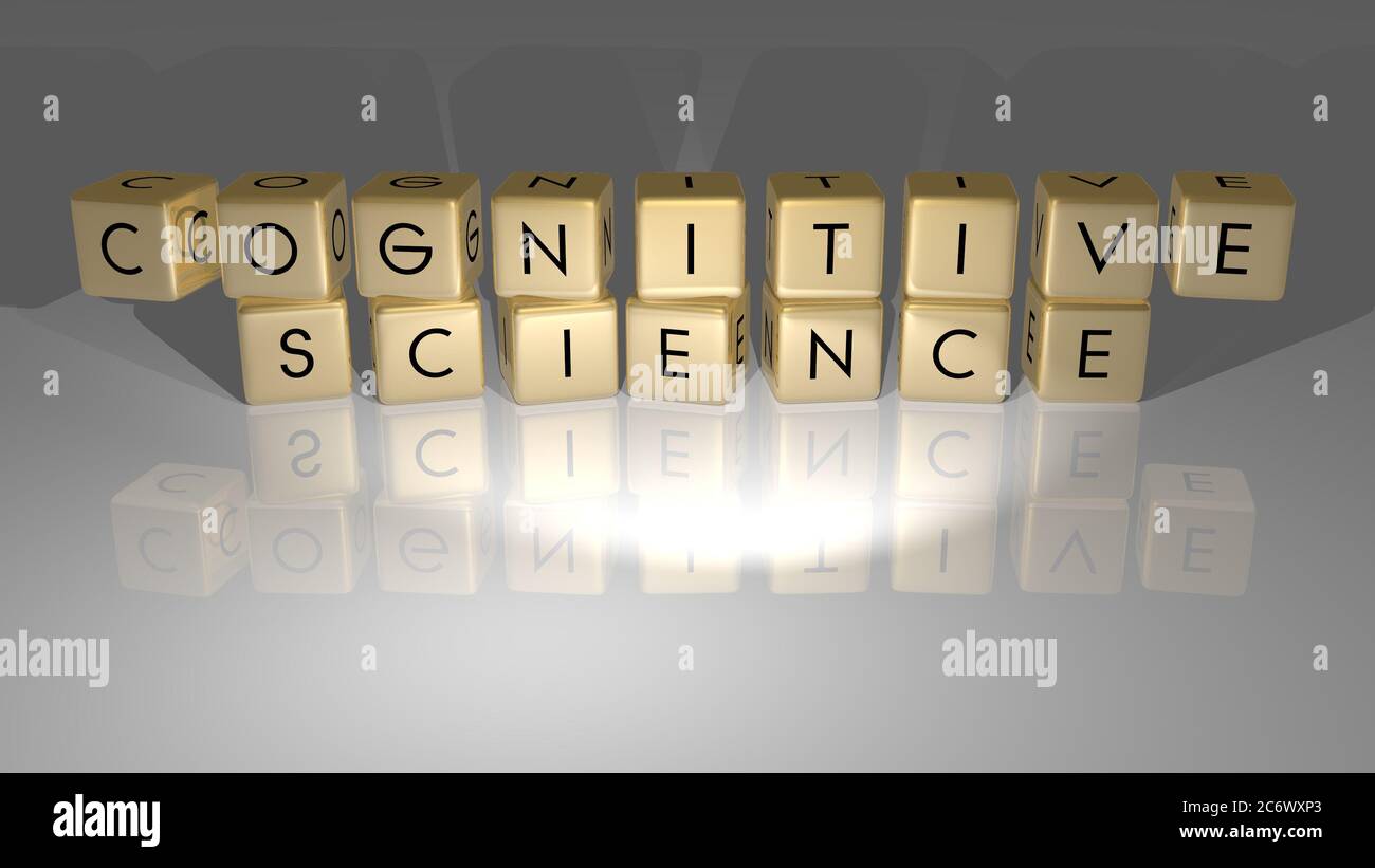 3D illustration of Cognitive science graphics and text made by metallic ...