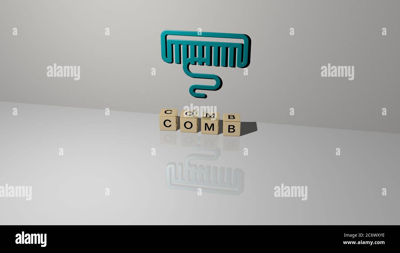 3D illustration of COMB graphics and text made by metallic dice letters ...