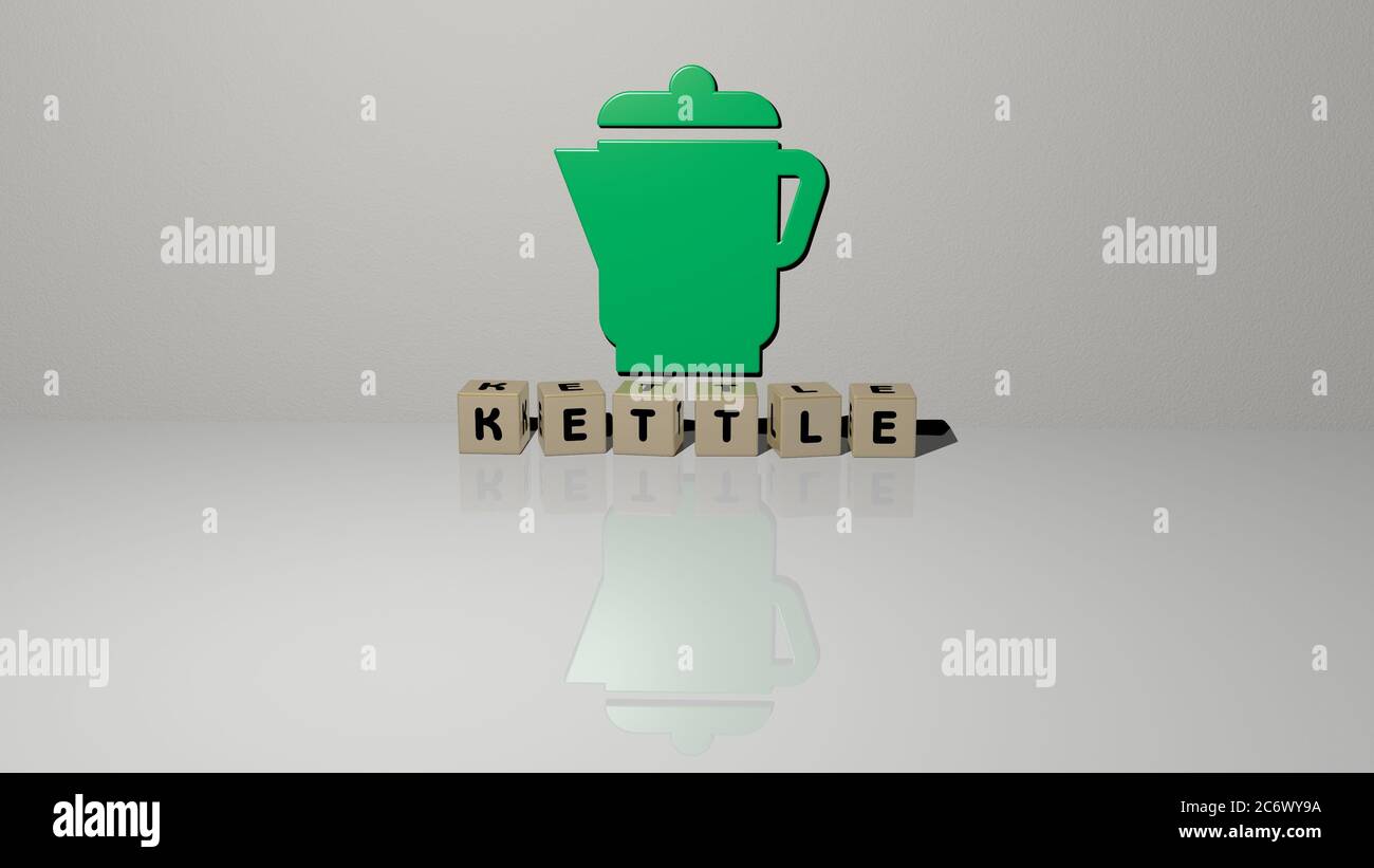 3D illustration of kettle graphics and text made by metallic dice ...