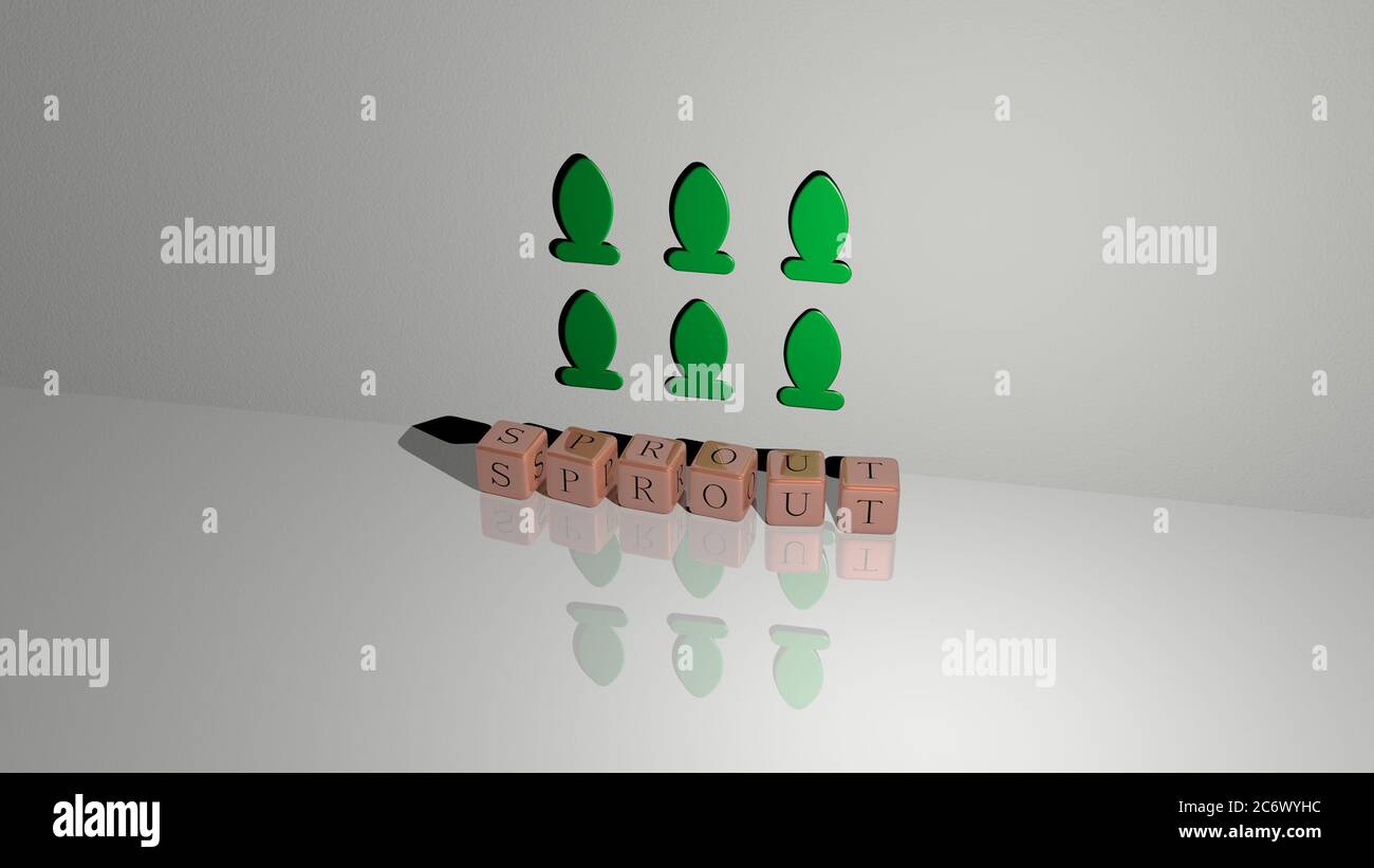 3D representation of sprout with icon on the wall and text arranged by ...