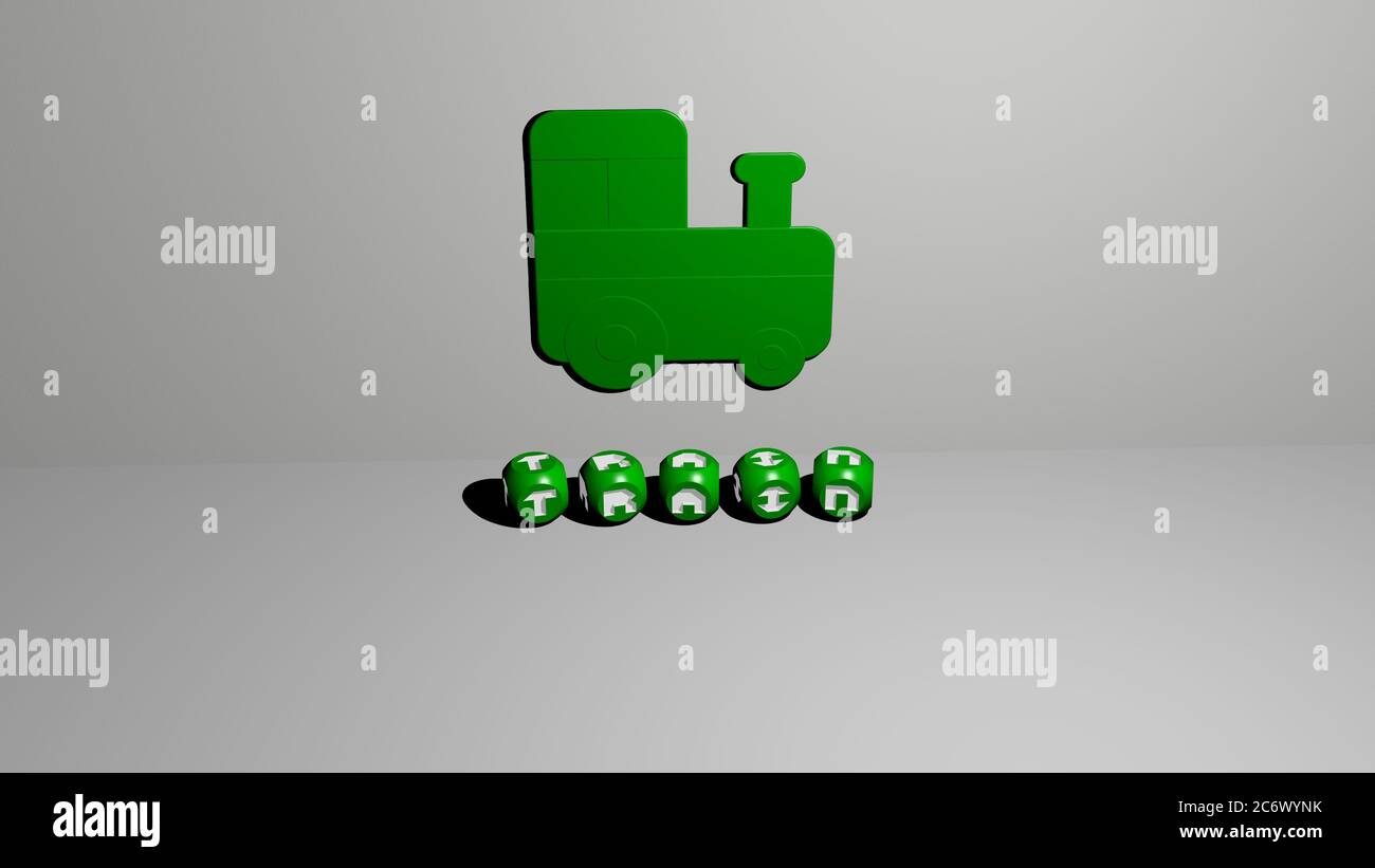 3D illustration of TRAIN graphics and text made by metallic dice ...