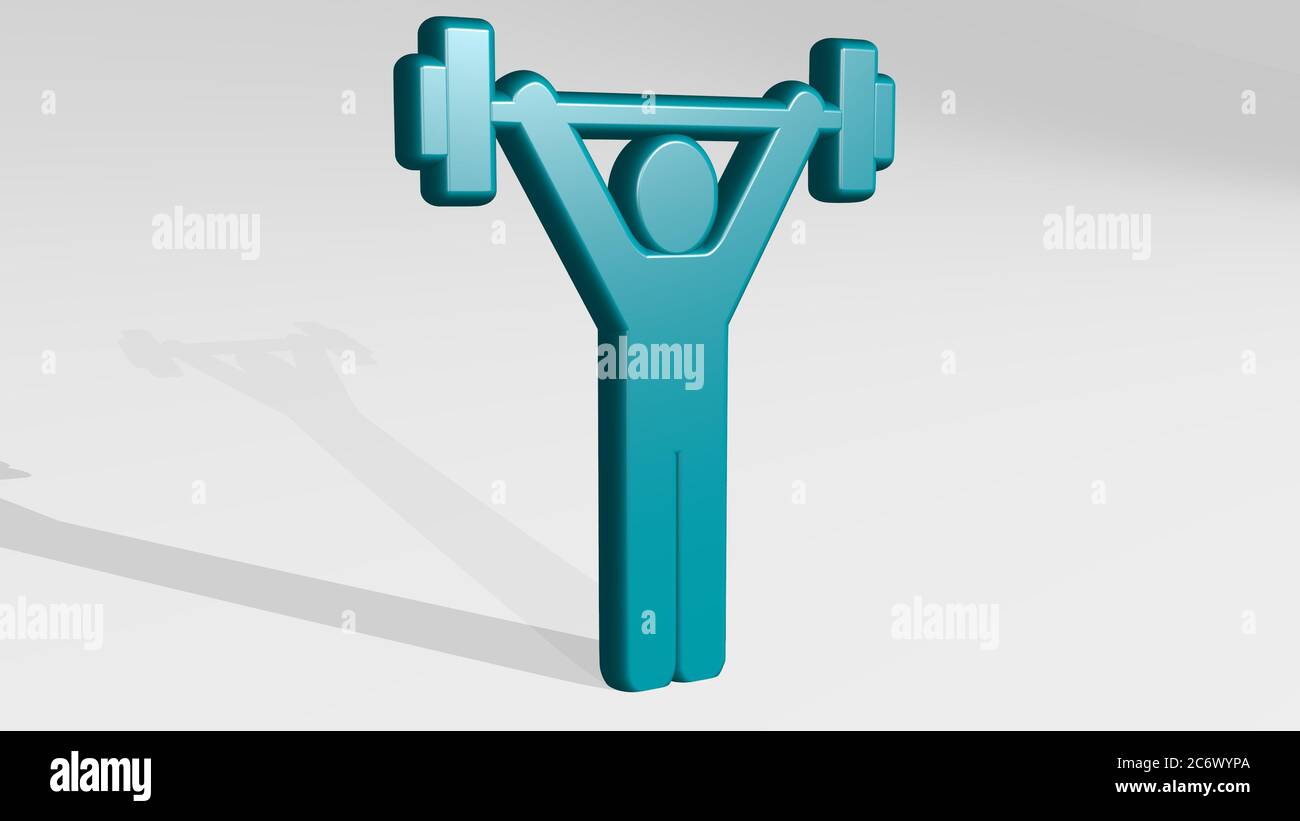 WEIGHT LIFTING stand with shadow. 3D illustration of metallic sculpture ...