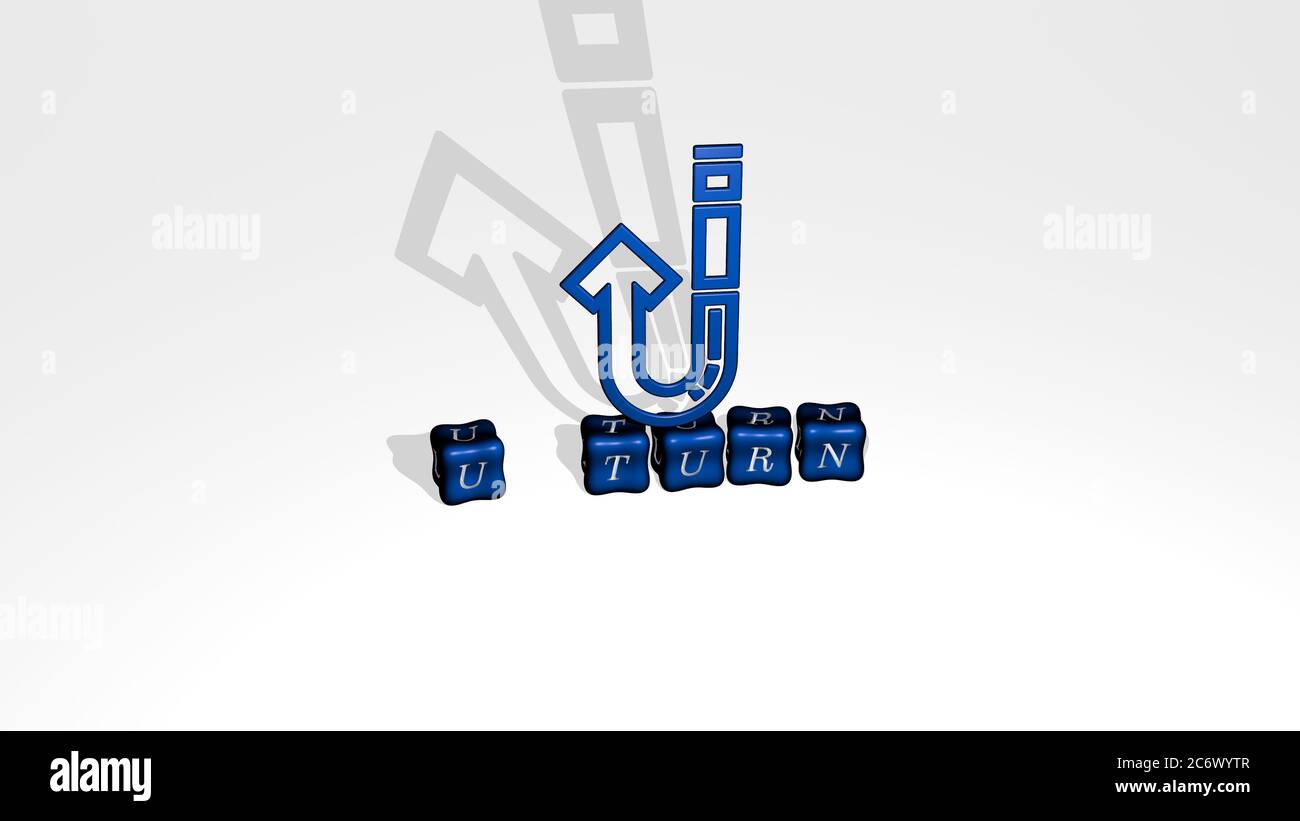 3D illustration of U TURN graphics and text made by metallic dice ...
