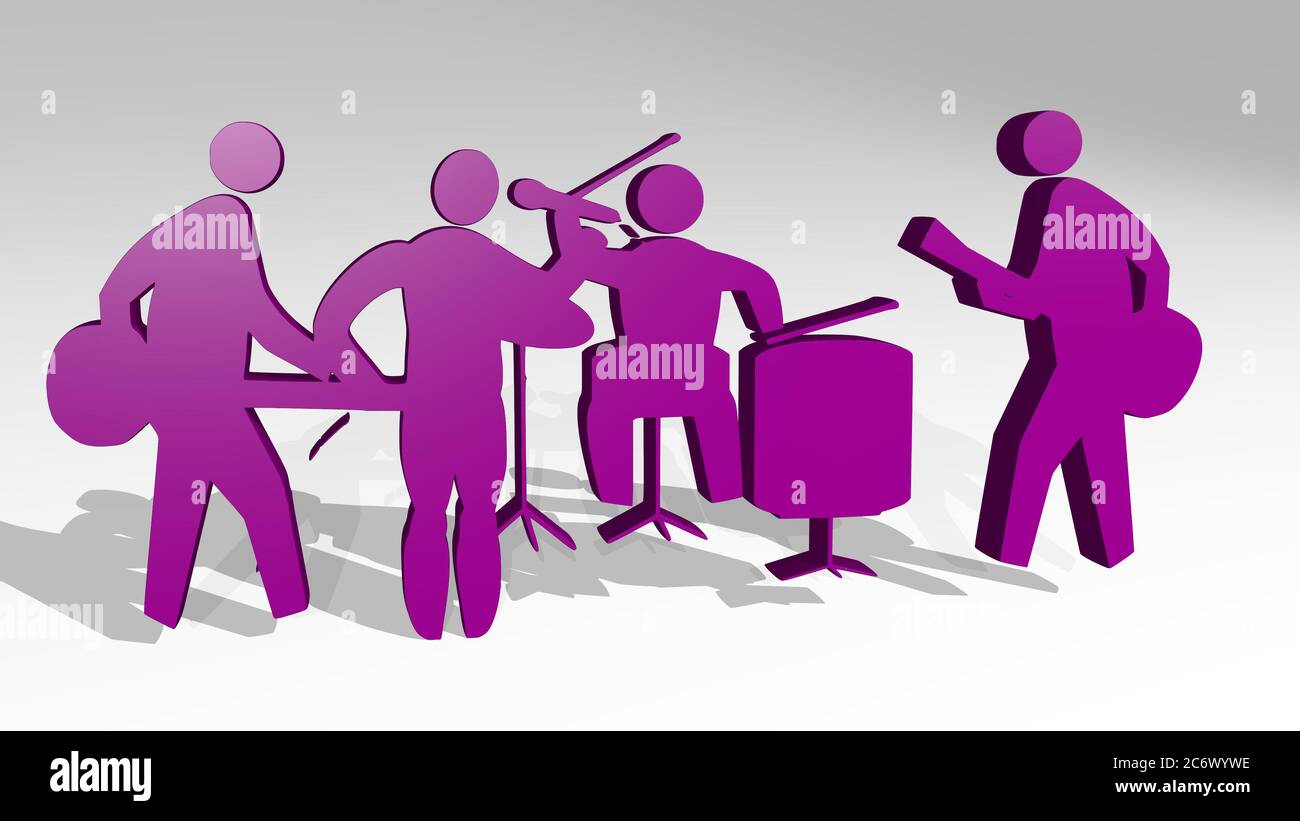 rock musicians playing music made by 3D illustration of a shiny ...