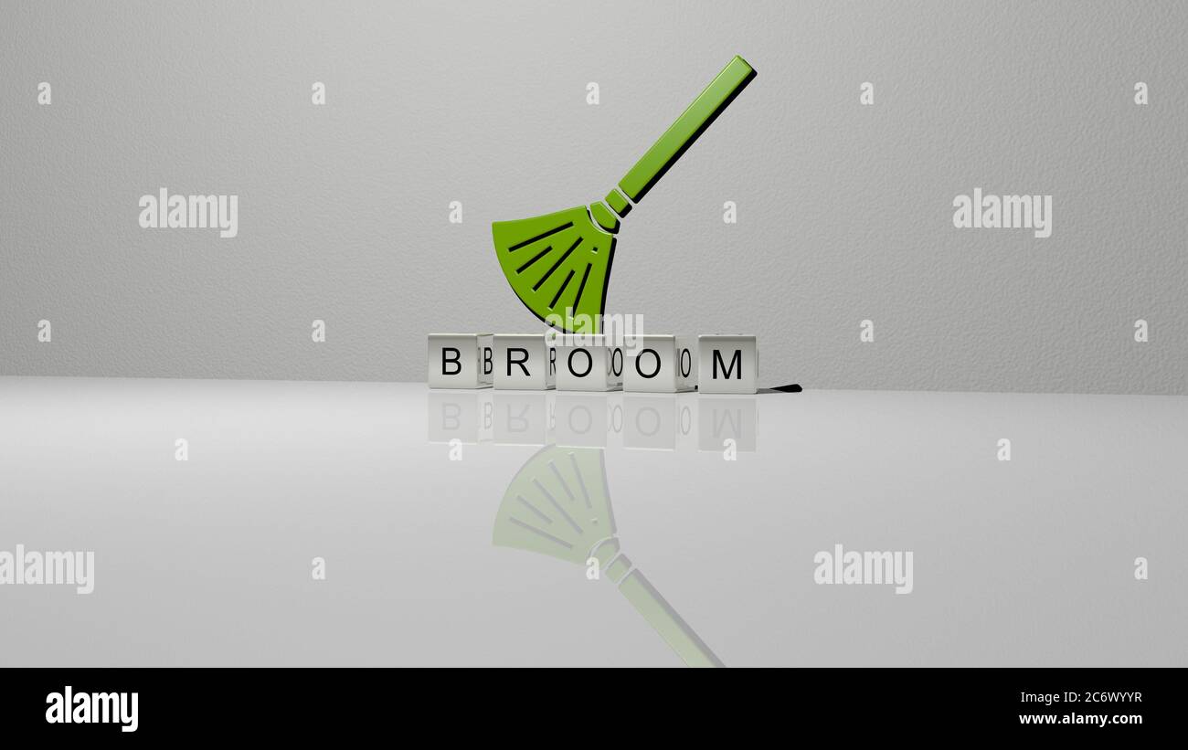 3D illustration of BROOM graphics and text made by metallic dice ...