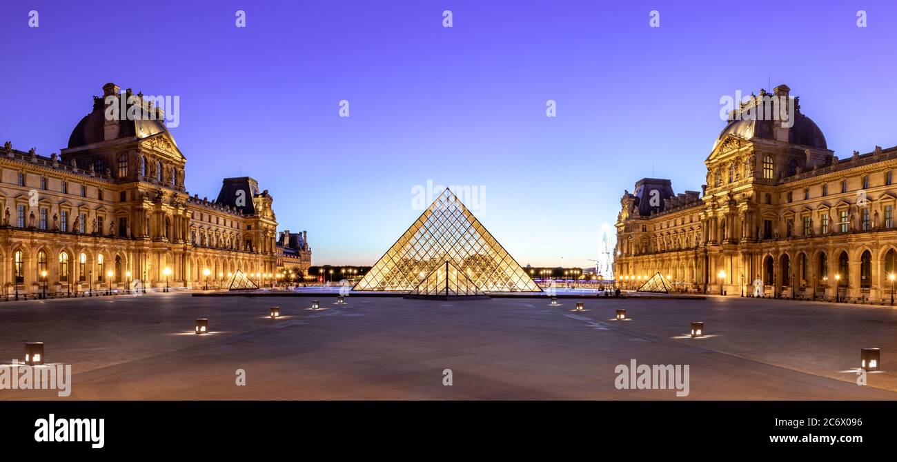 Louvre museum at night wide angle, is the world's largest art museum ...