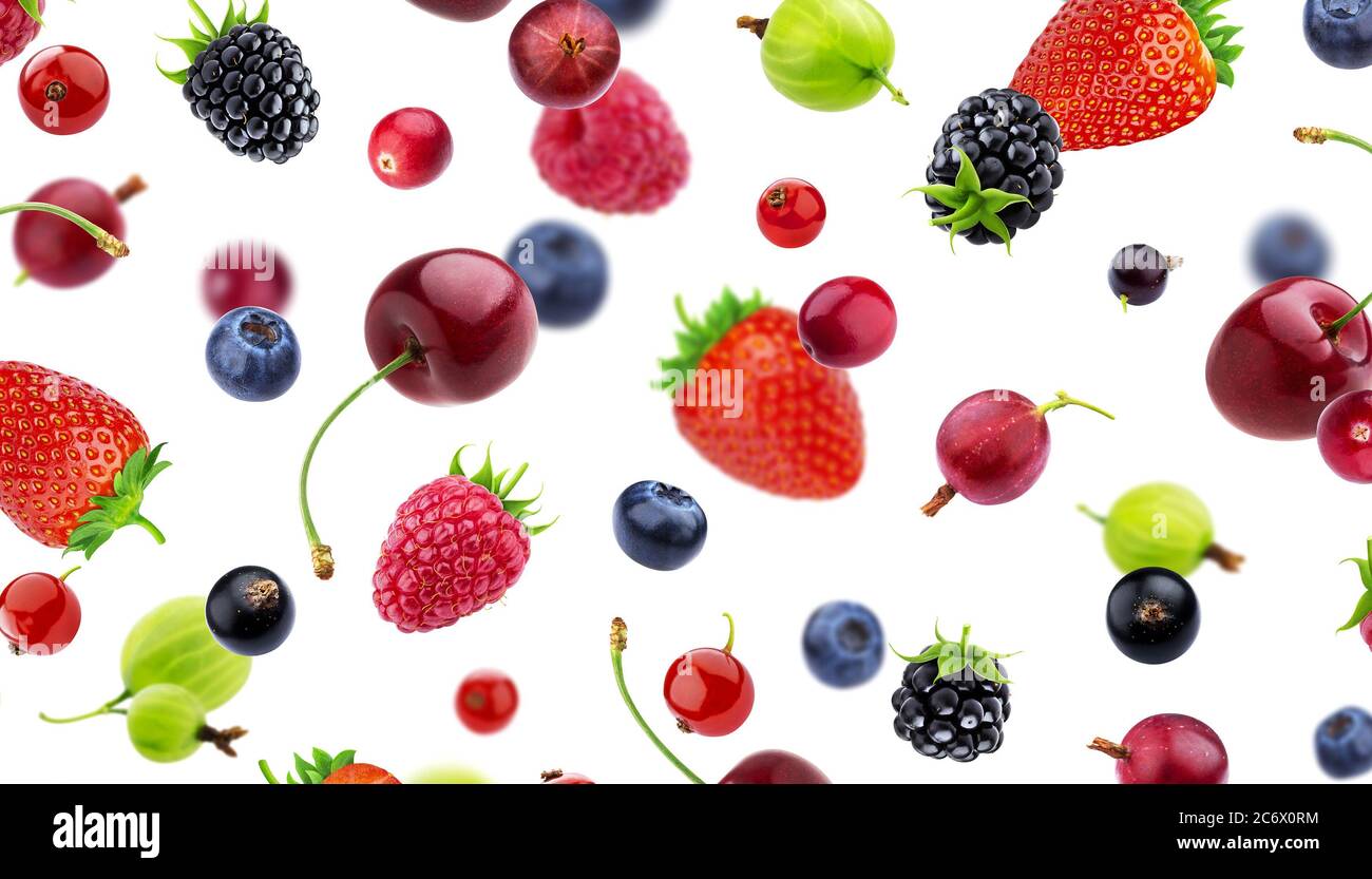 Falling berries pattern isolated on white background Stock Photo - Alamy