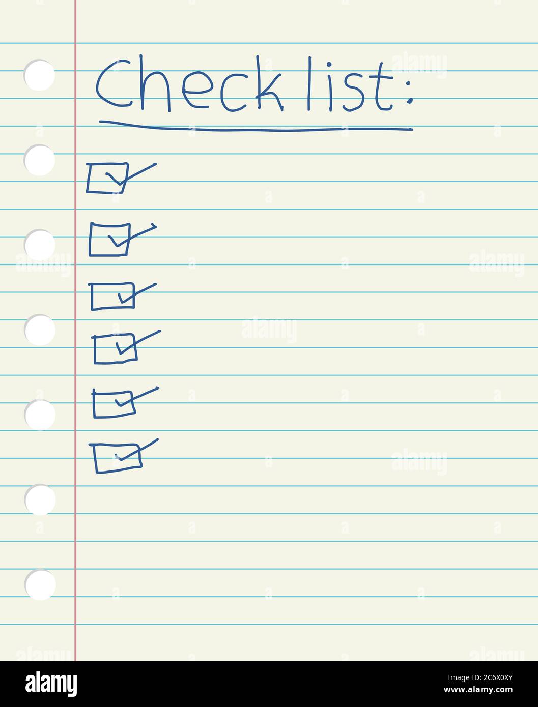 Check list on a lined paper sheet, hand written by pen vector ...