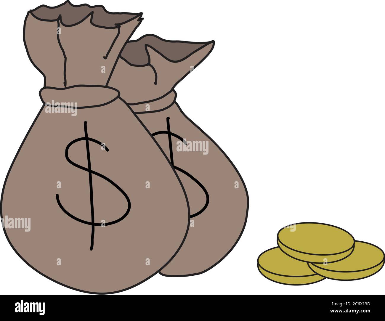 hand drawn money bag and coins with dollar sign doodle cartoon vector ...