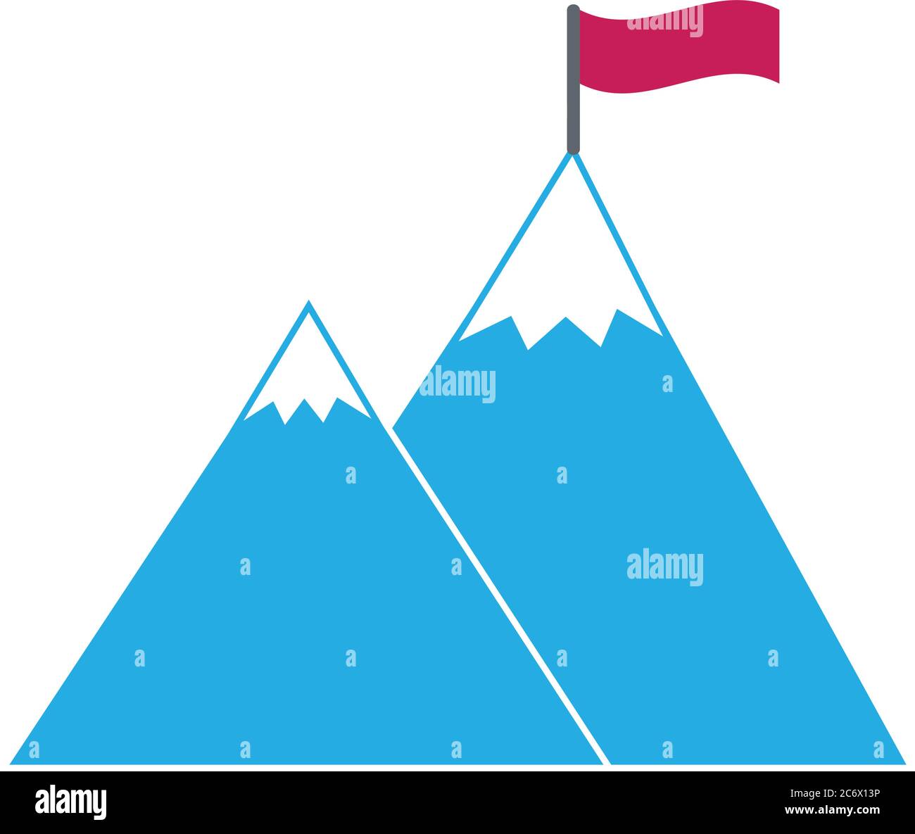 hight sharp snow covered blue mountains with red flag simple vector ...