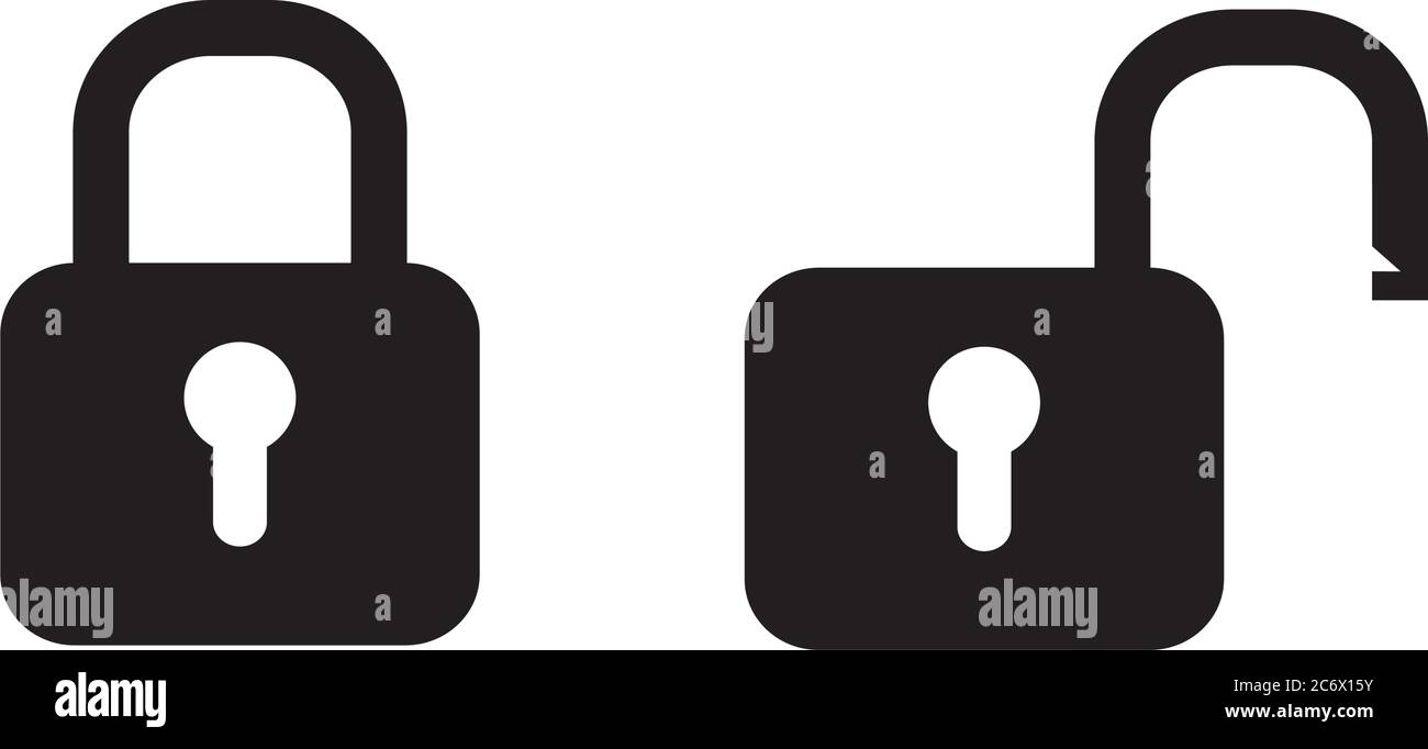 black padlock locked and unlocked lock vector web icon on white ...