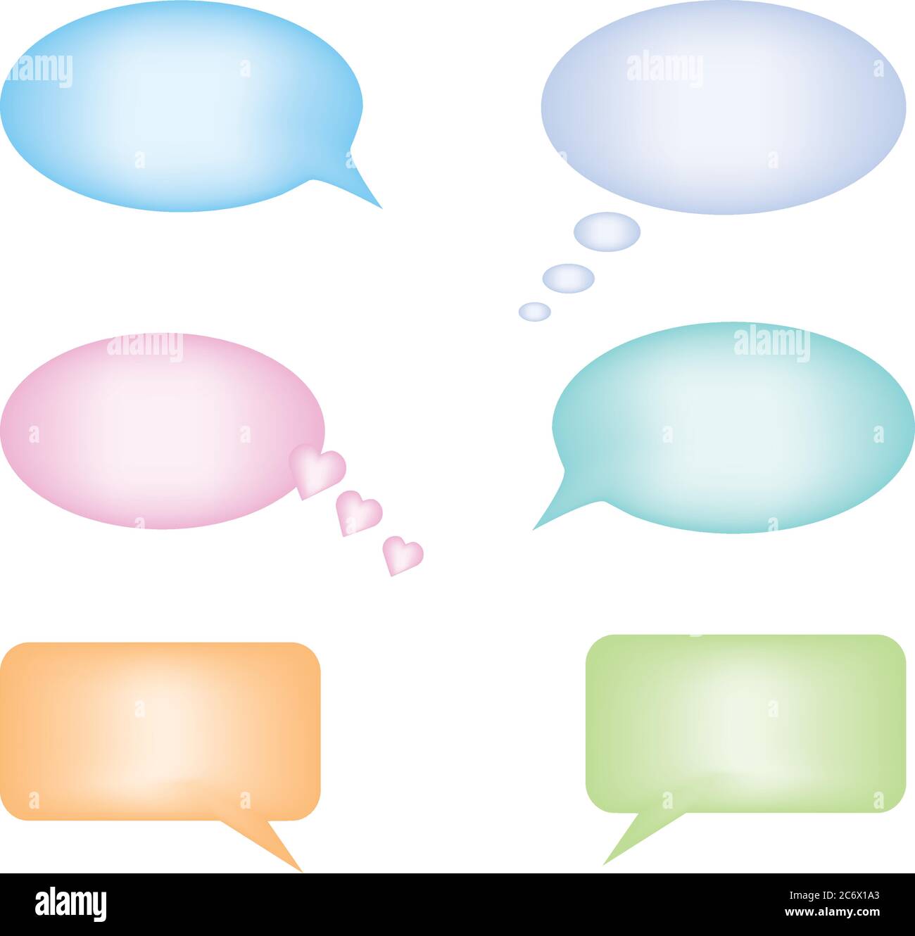 set of six plastic pastel color speech bubbles think love and rounded ...