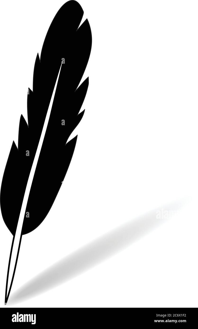 black and white flat simple feather icon vector illustration with ...