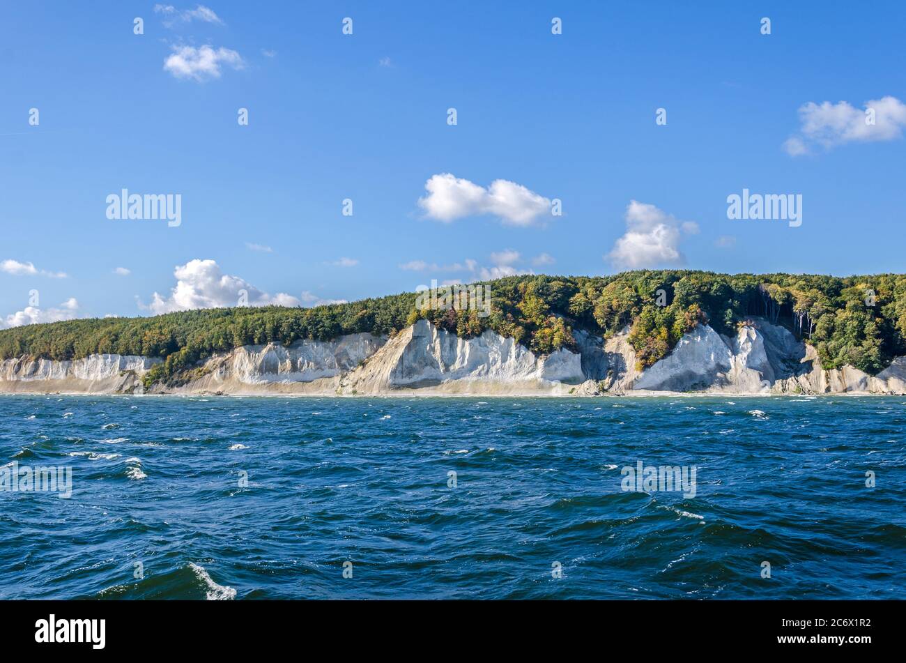 Blue ocean and famous white chalk coast on the island of Rügen in ...