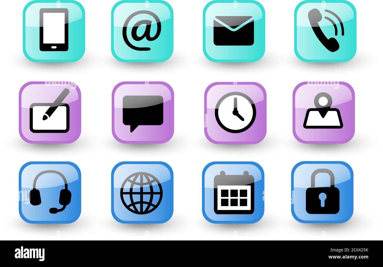 Set of glossy color buttons of contact us and web communacation icons ...