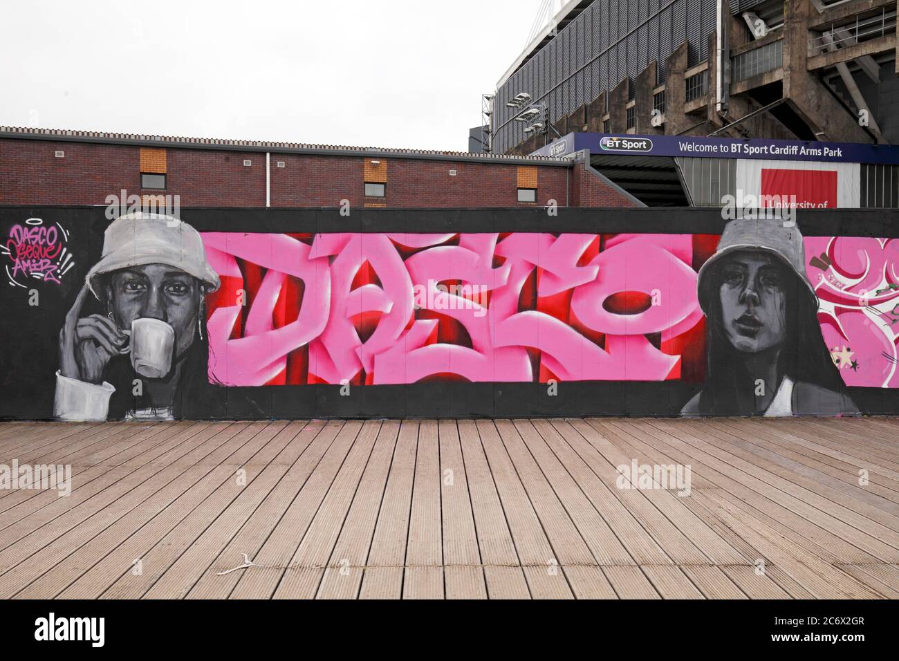 artwork along the boardwalk in Cardiff, by the River Taff Stock Photo ...