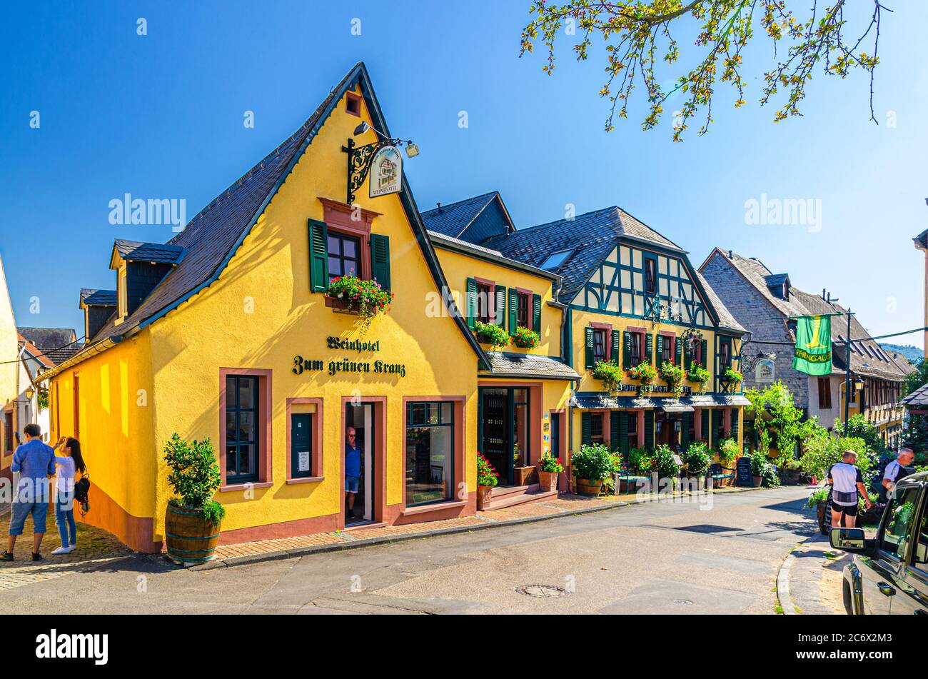 Rudesheim am Rhein, Germany, August 24, 2019: Traditional german houses ...