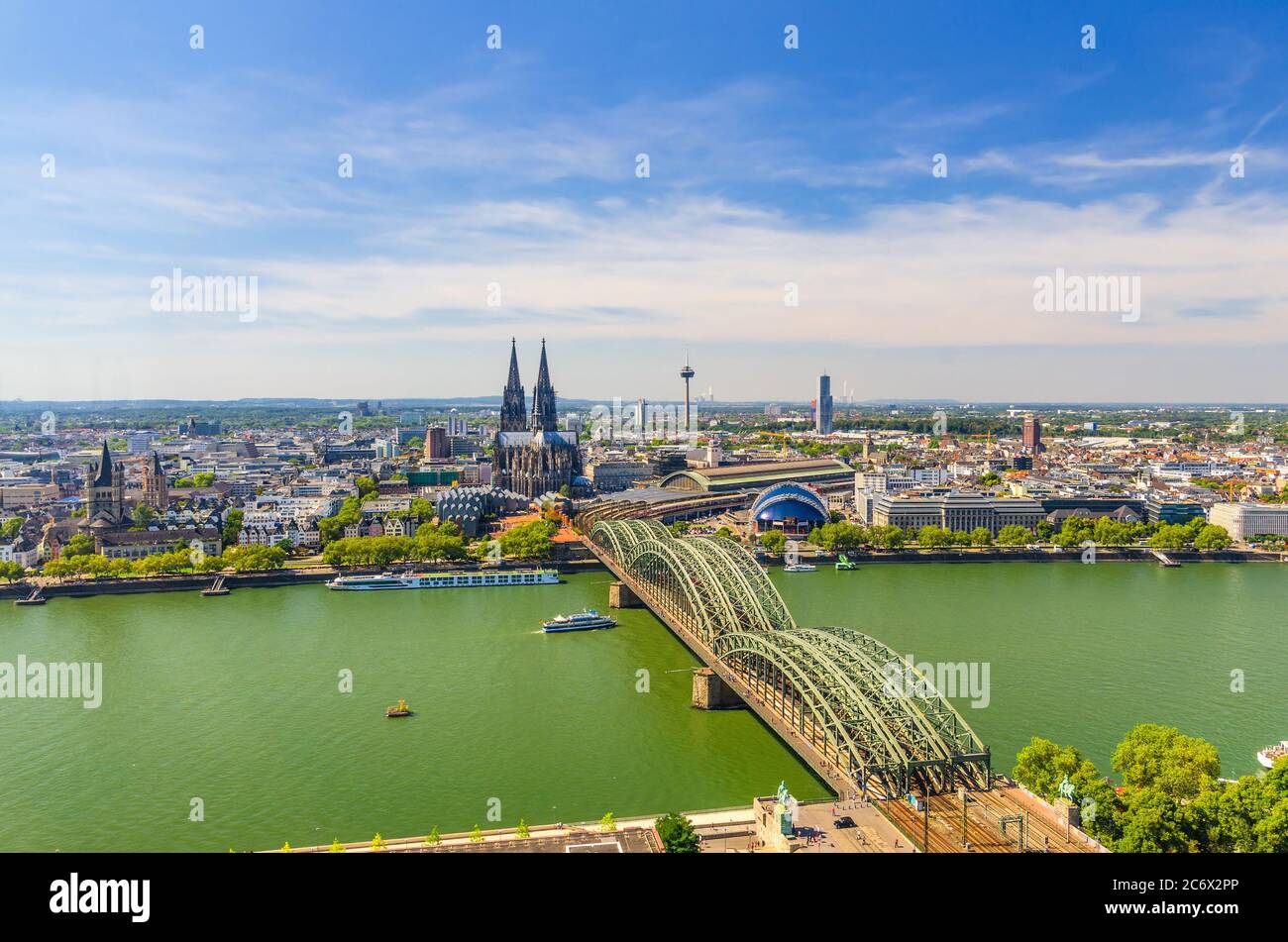 Aerial panoramic view of Cologne cityscape of historical city centre ...