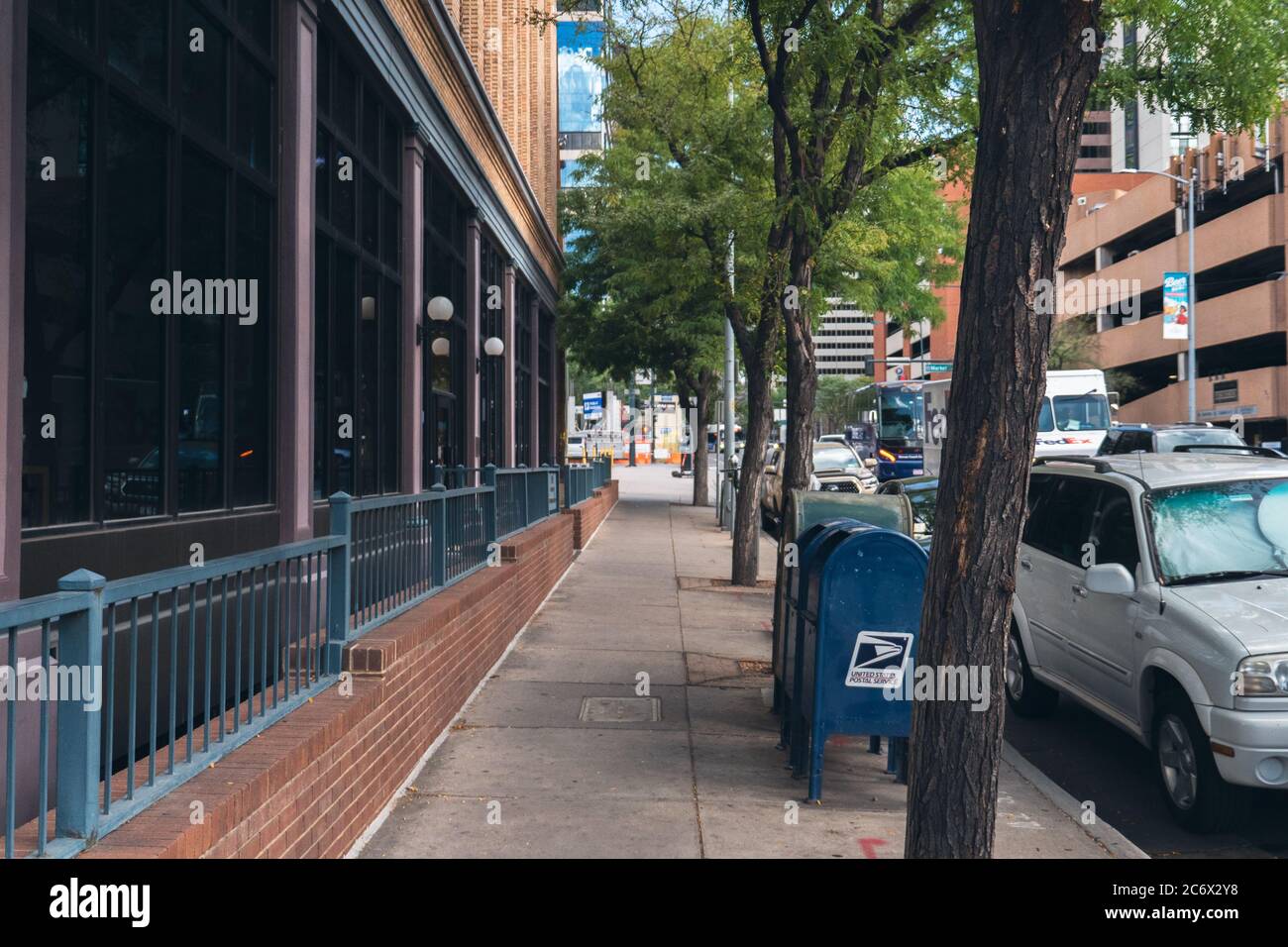 Blue mail box on the street, city of Denver Colorado USA Stock Photo ...